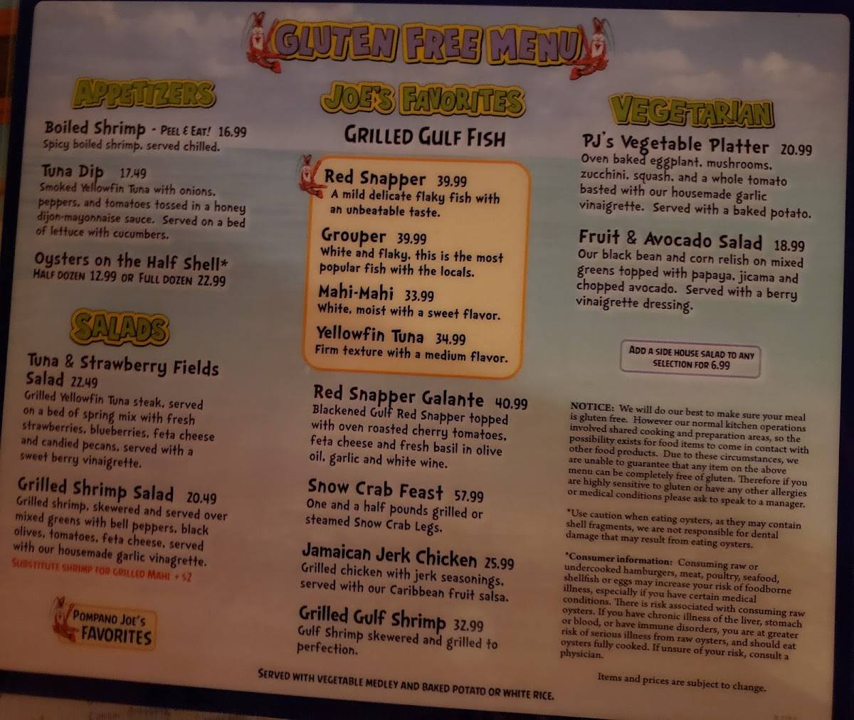 Menu at Pompano Joe's pub & bar, Destin