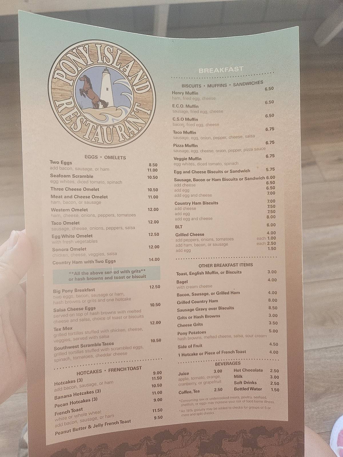 Menu at Pony Island Restaurant, Ocracoke, 51 Ocean View Rd