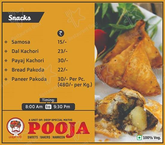 Menu at Pooja Sweets and Bakers, Panchkula