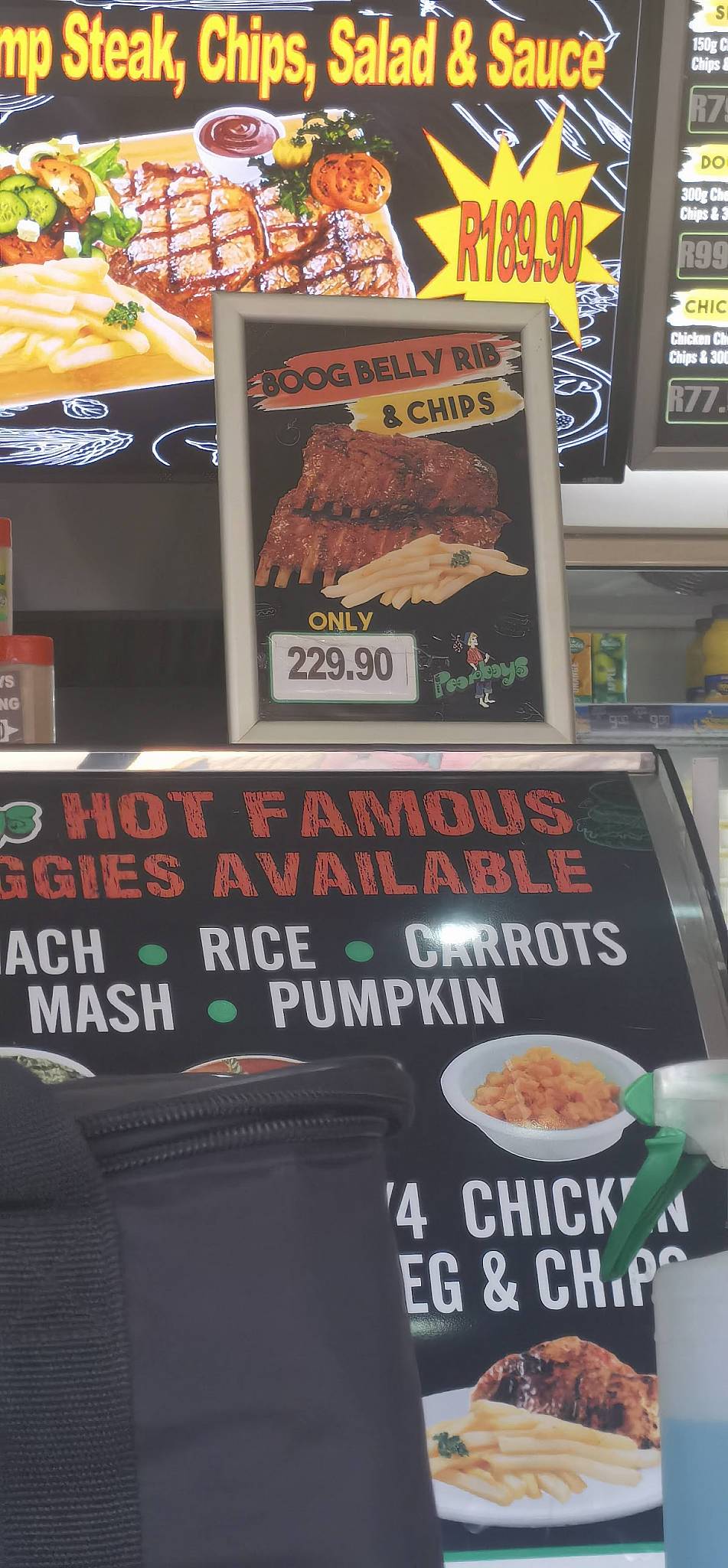 Menu at Poorboys restaurant, Pretoria, 70 Zambesi Drive