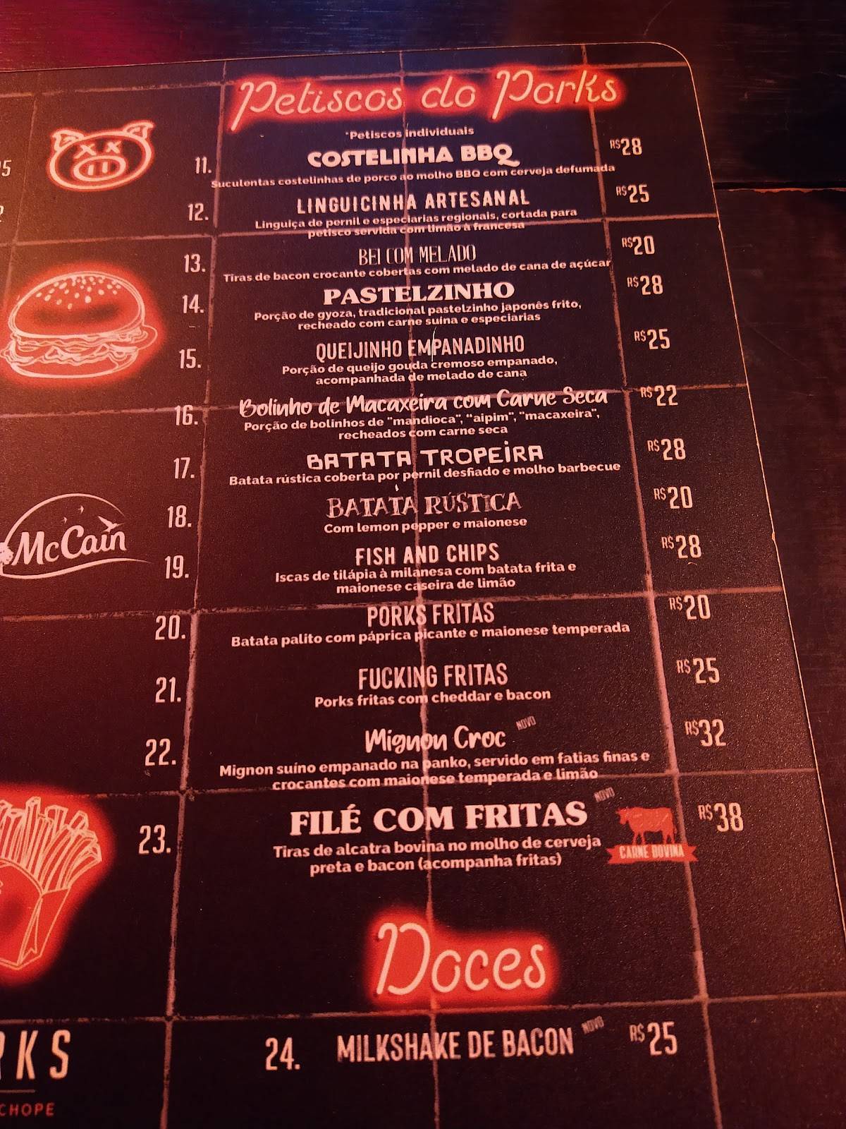 Menu em Porks - Água Verde pub & Bar, Curitiba