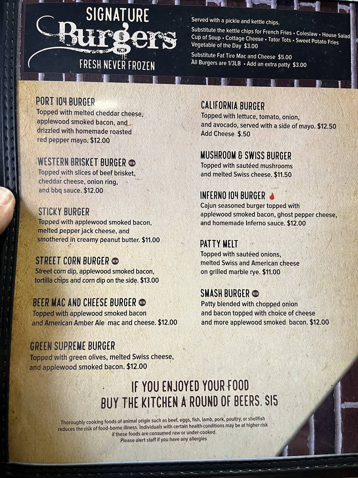 Menu at Port 104 pub & bar, Lake City, 104 N Washington St