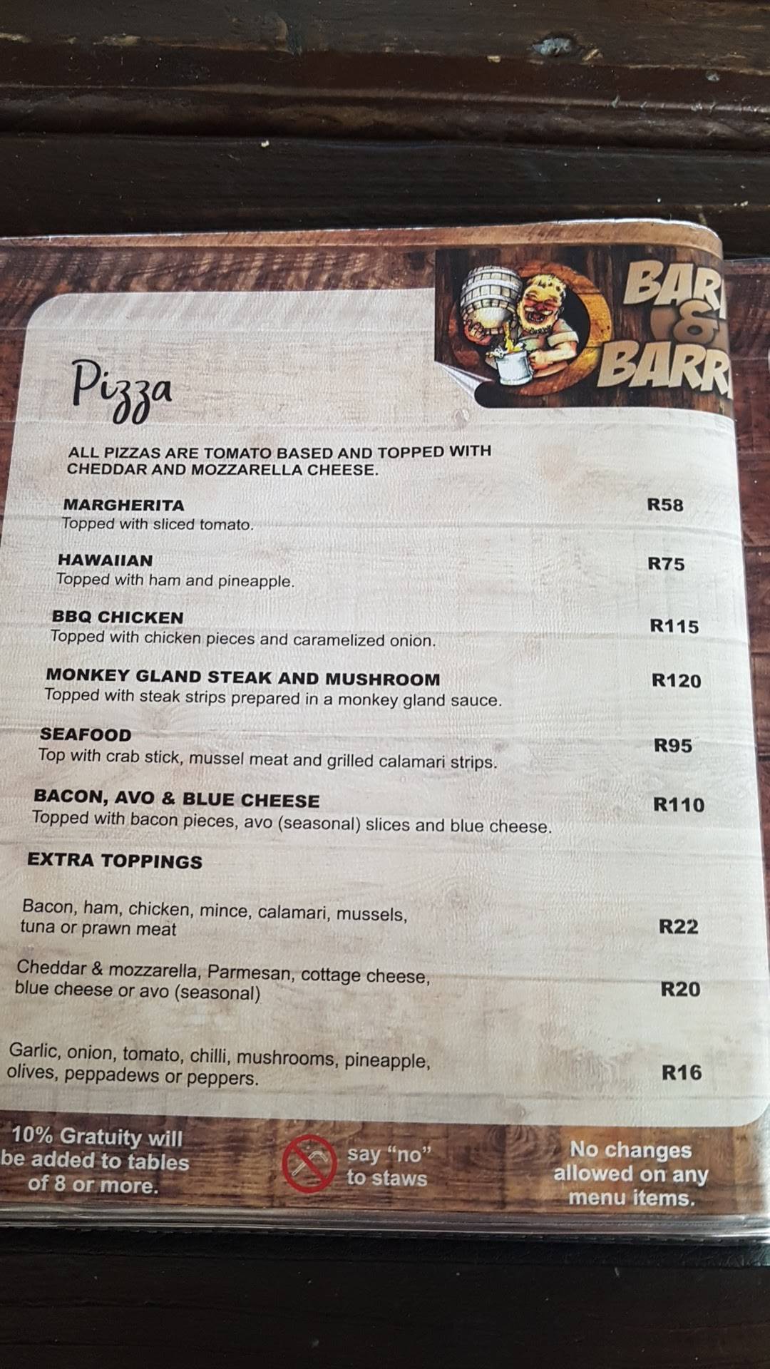 Menu at Barn & Barrel, Port Elizabeth, Kings Court Centre