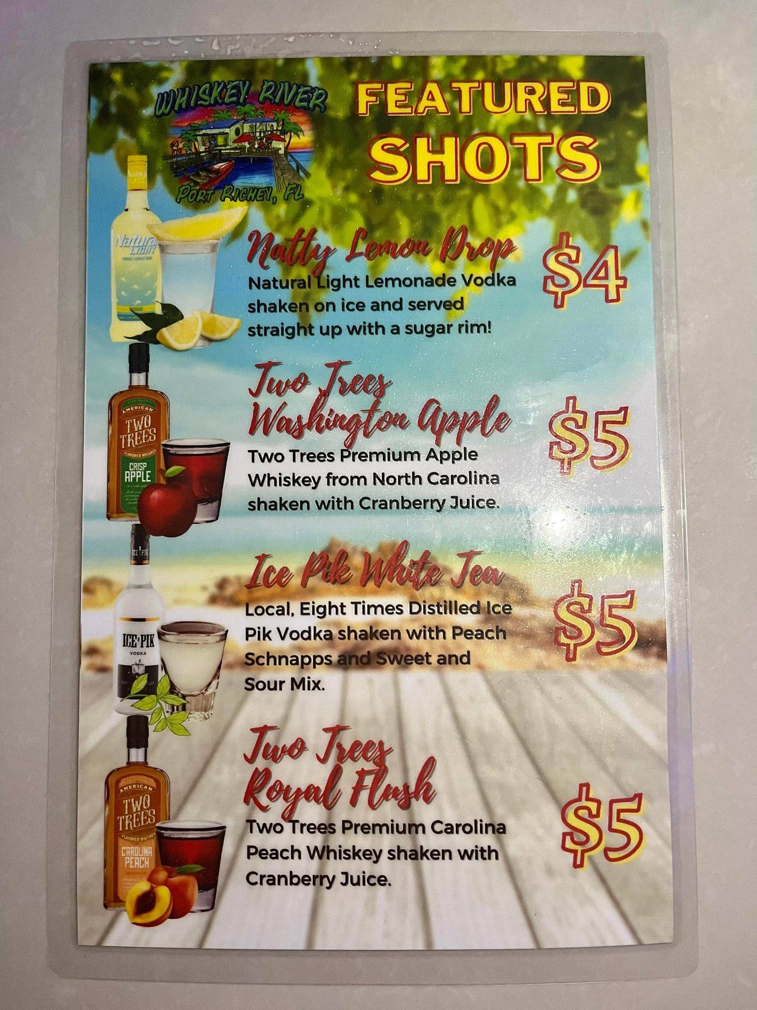Menu at Whiskey River On The Water pub & bar, Port Richey