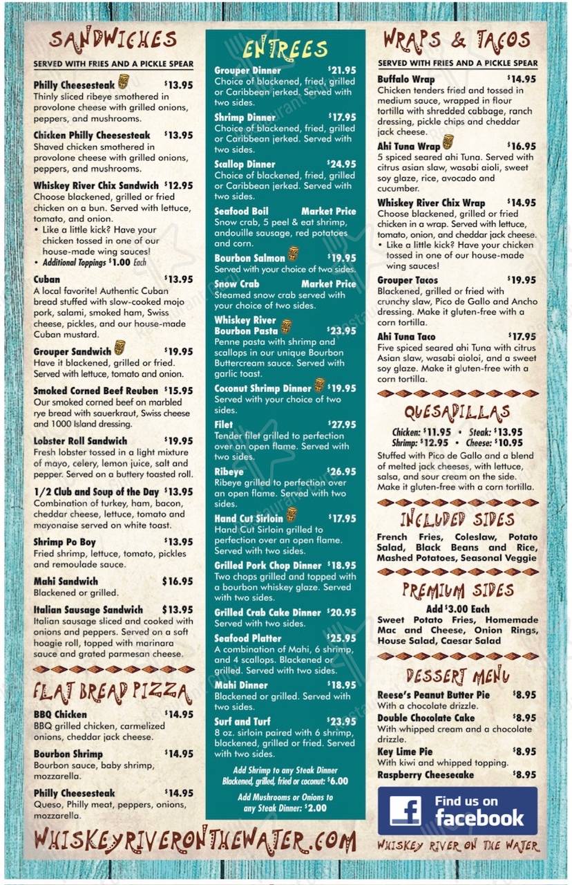 Menu at Whiskey River On The Water pub & bar, Port Richey