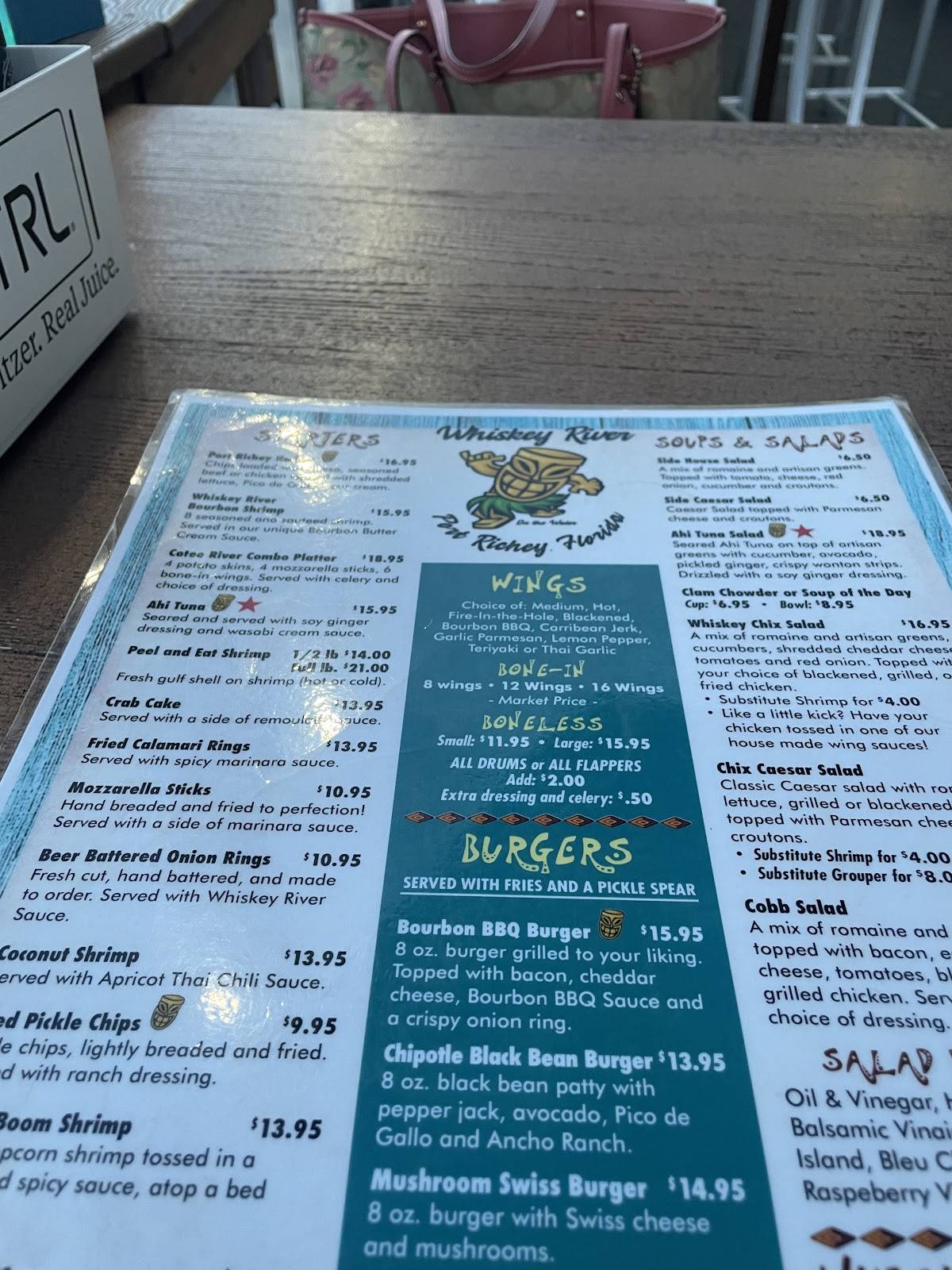 Menu at Whiskey River On The Water pub & bar, Port Richey