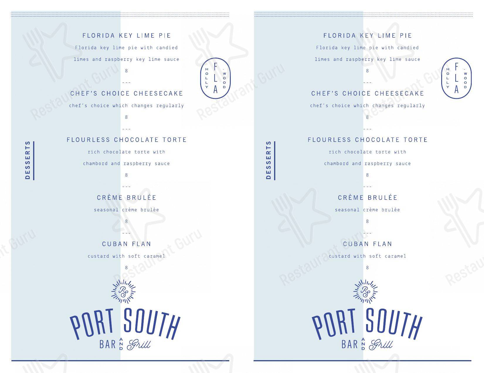 Menu at Port South Bar & Grill, Hollywood