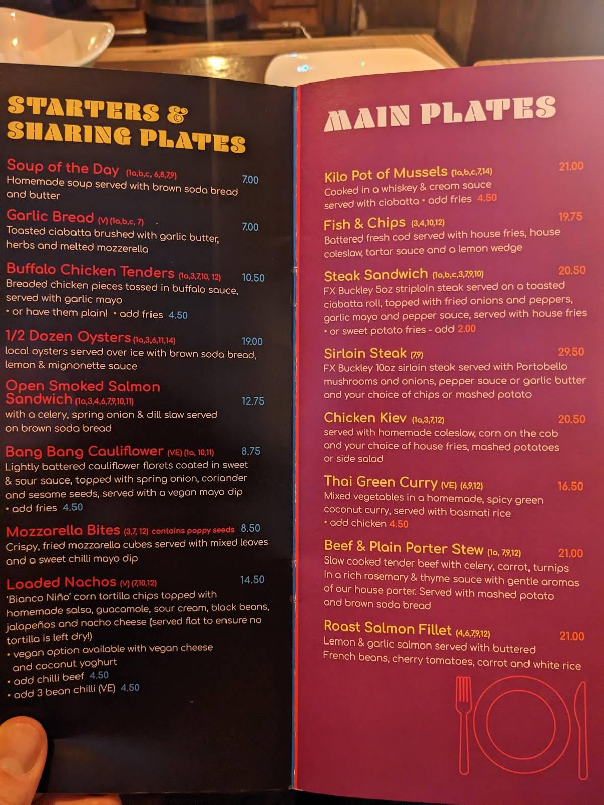 Menu at Porterhouse Temple Bar, Dublin, 16-18 Parliament St