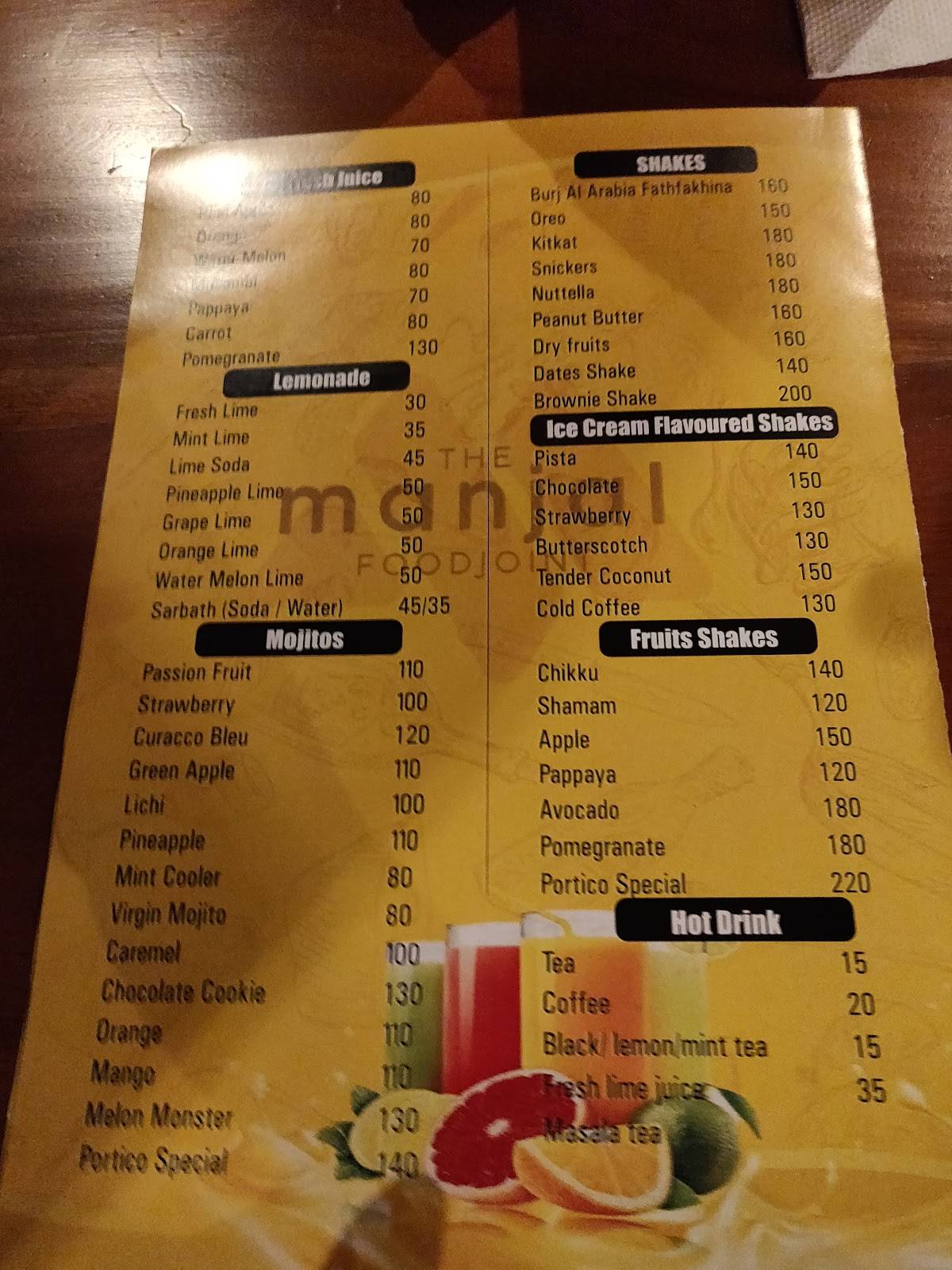 Menu at Portico by Manjal Food Joint, Kochi