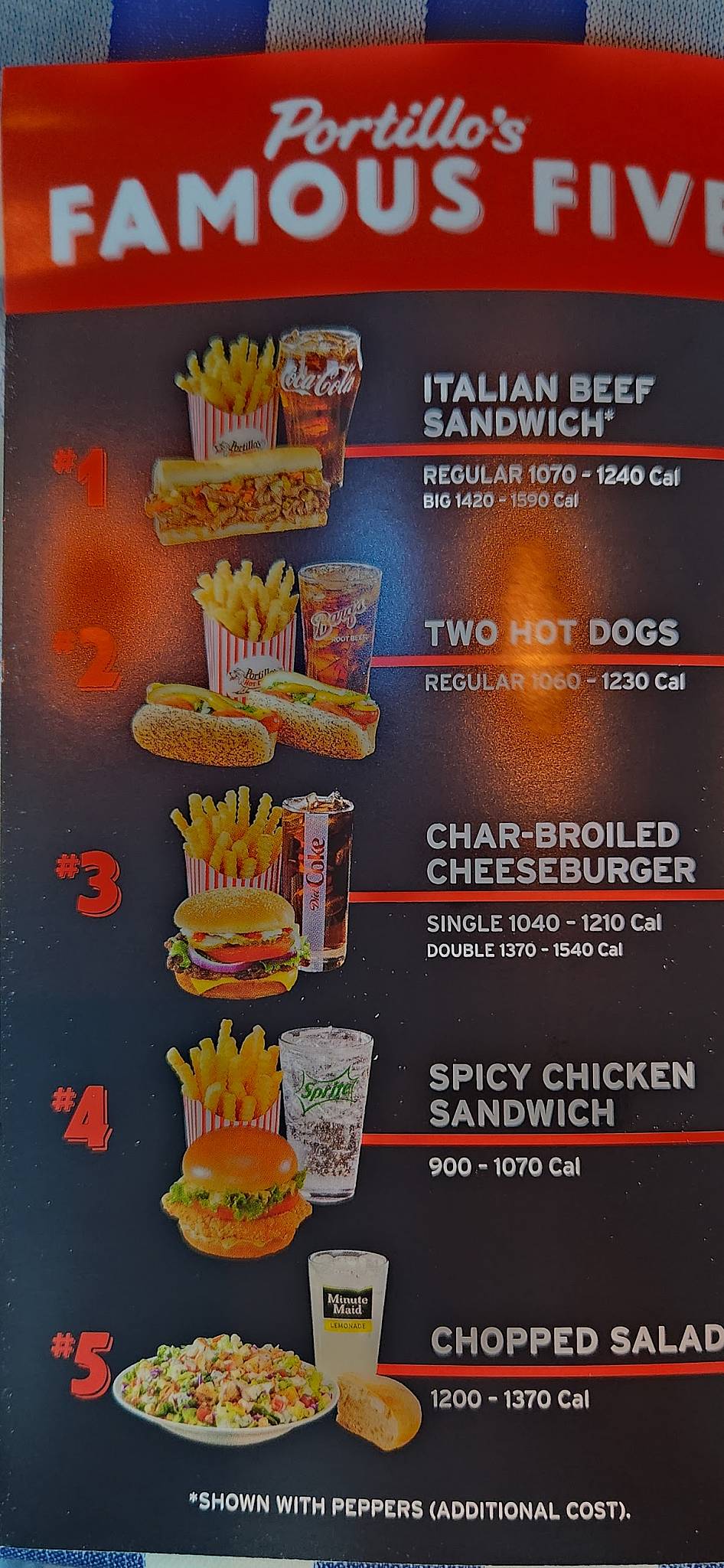 Menu at Portillo's Elgin restaurant, Elgin