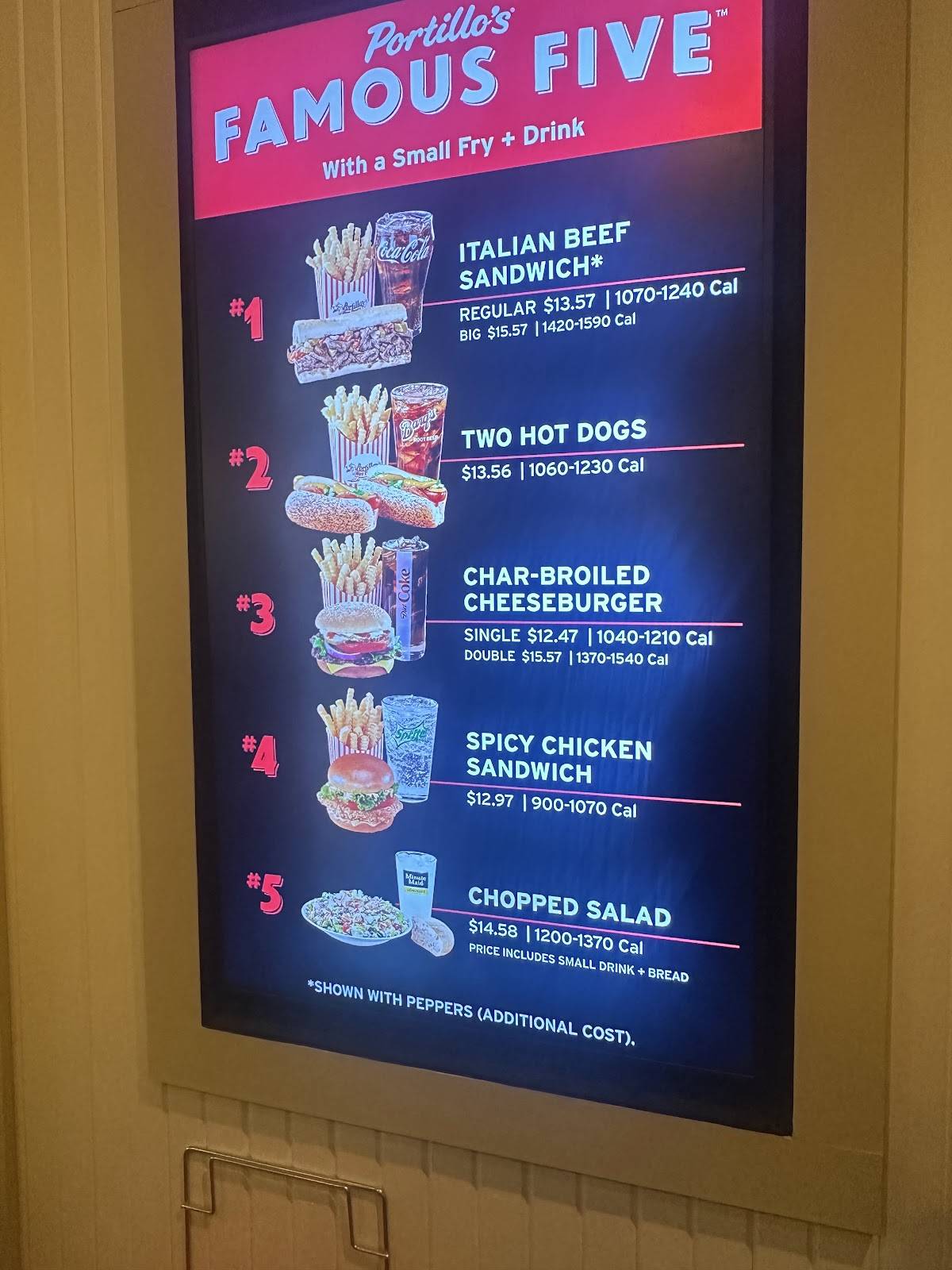 Menu at Portillo's Elgin restaurant, Elgin