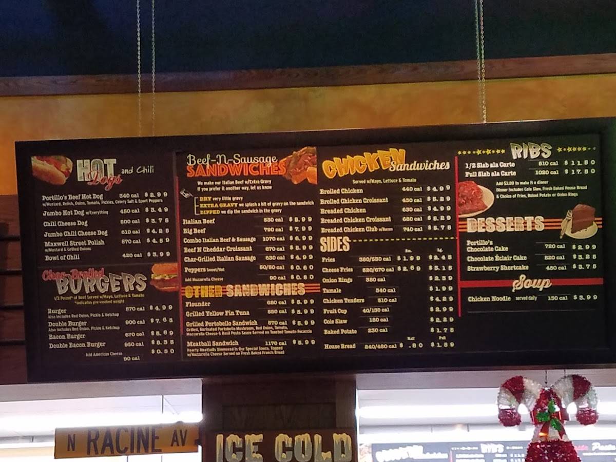 Menu at Portillo's Mishawaka restaurant, Mishawaka