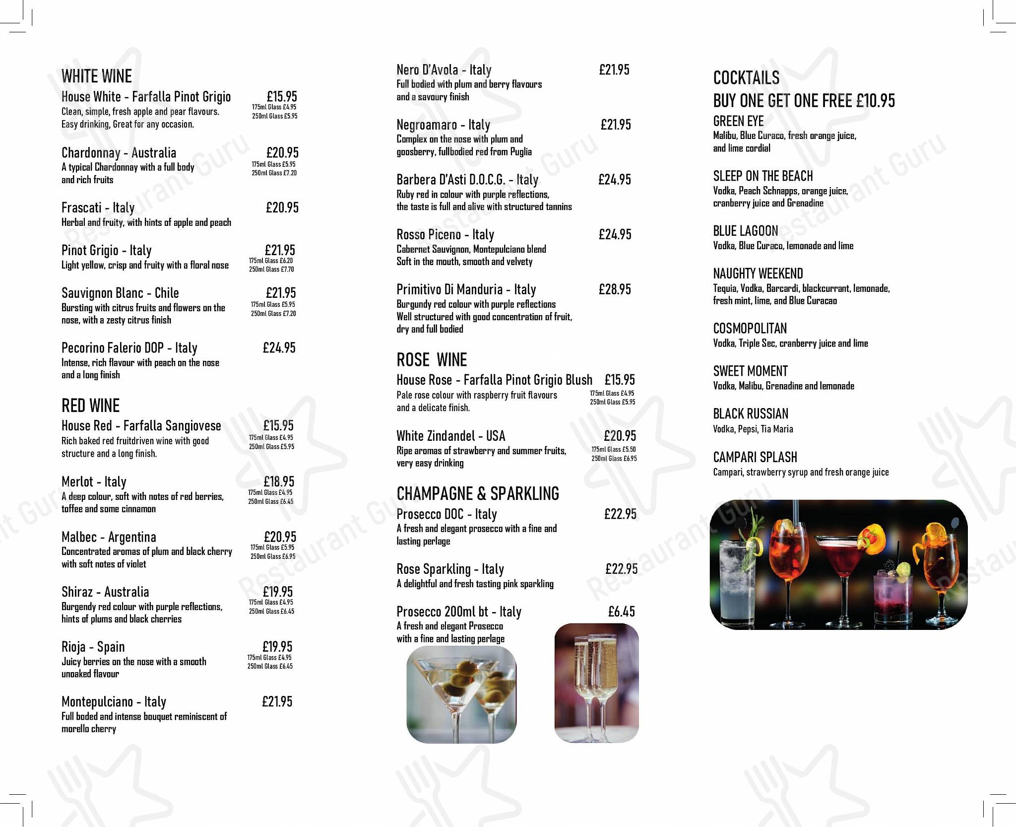Menu at Portofino restaurant, Ripon