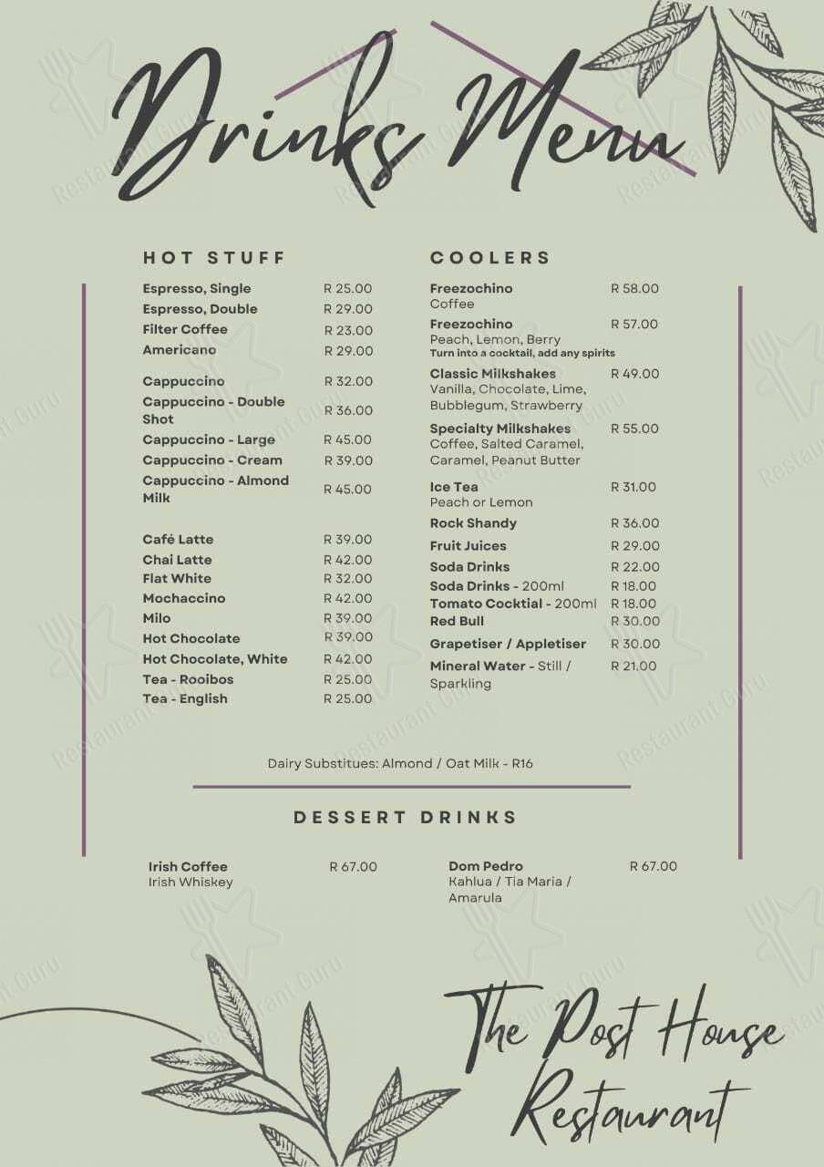 Menu at The Posthouse Restaurant, Clarens