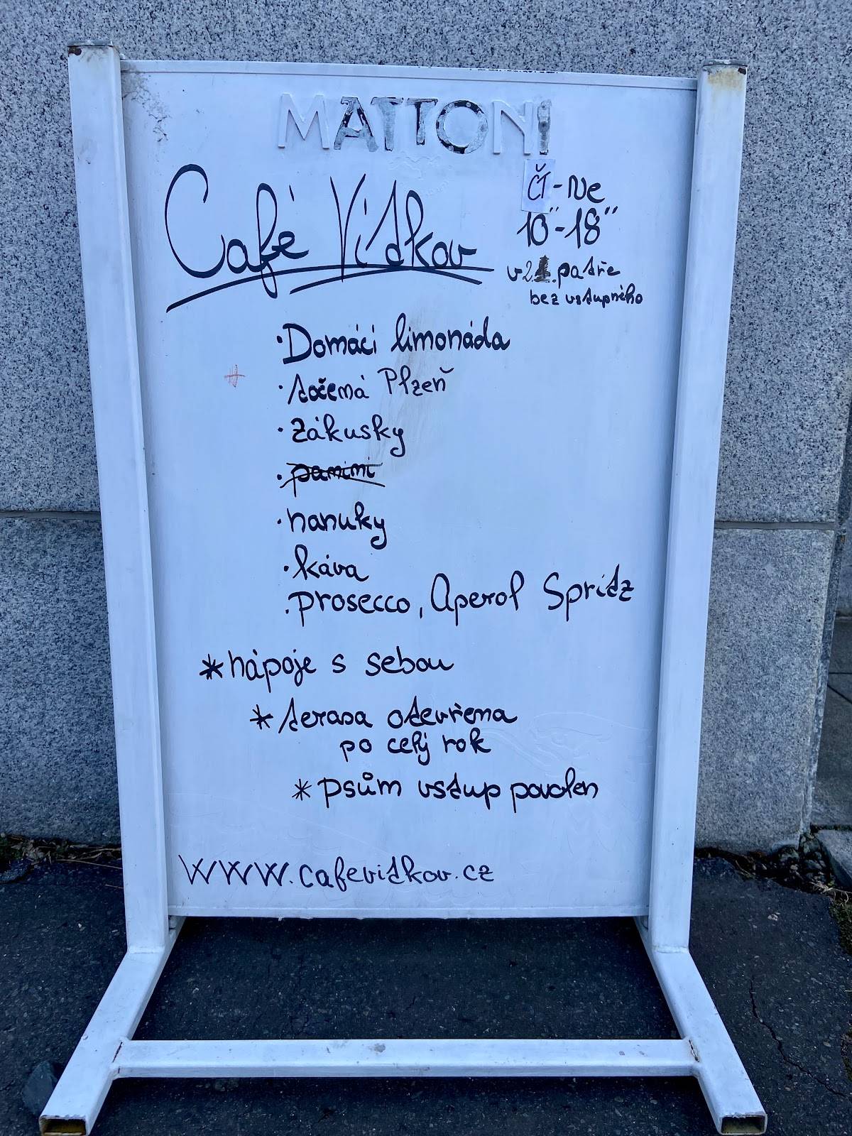 Menu at Café Vítkov cafe, Prague