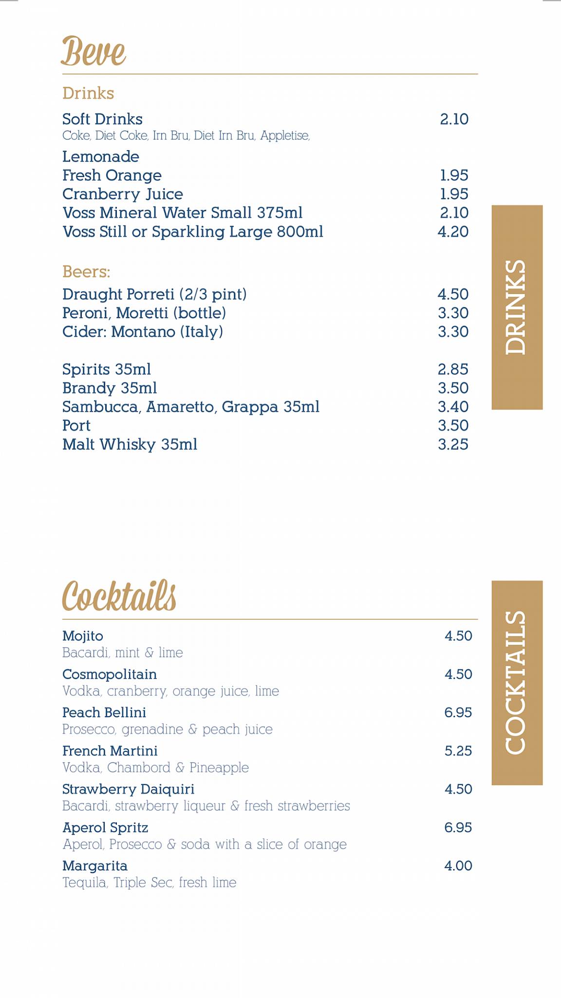 Menu at Prego restaurant, Lanark