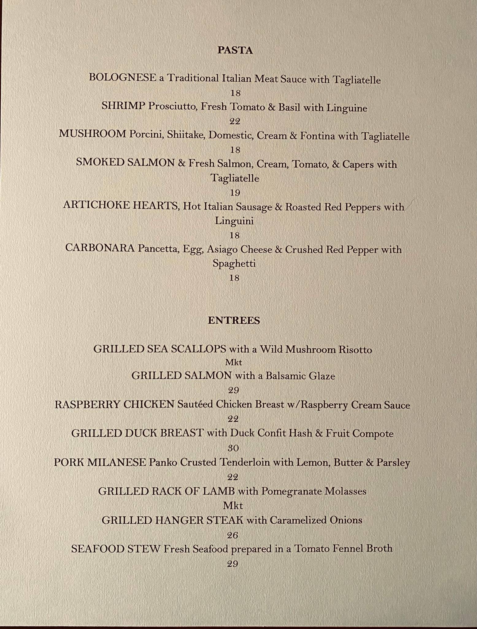 Menu at Press Room restaurant, Shepherdstown