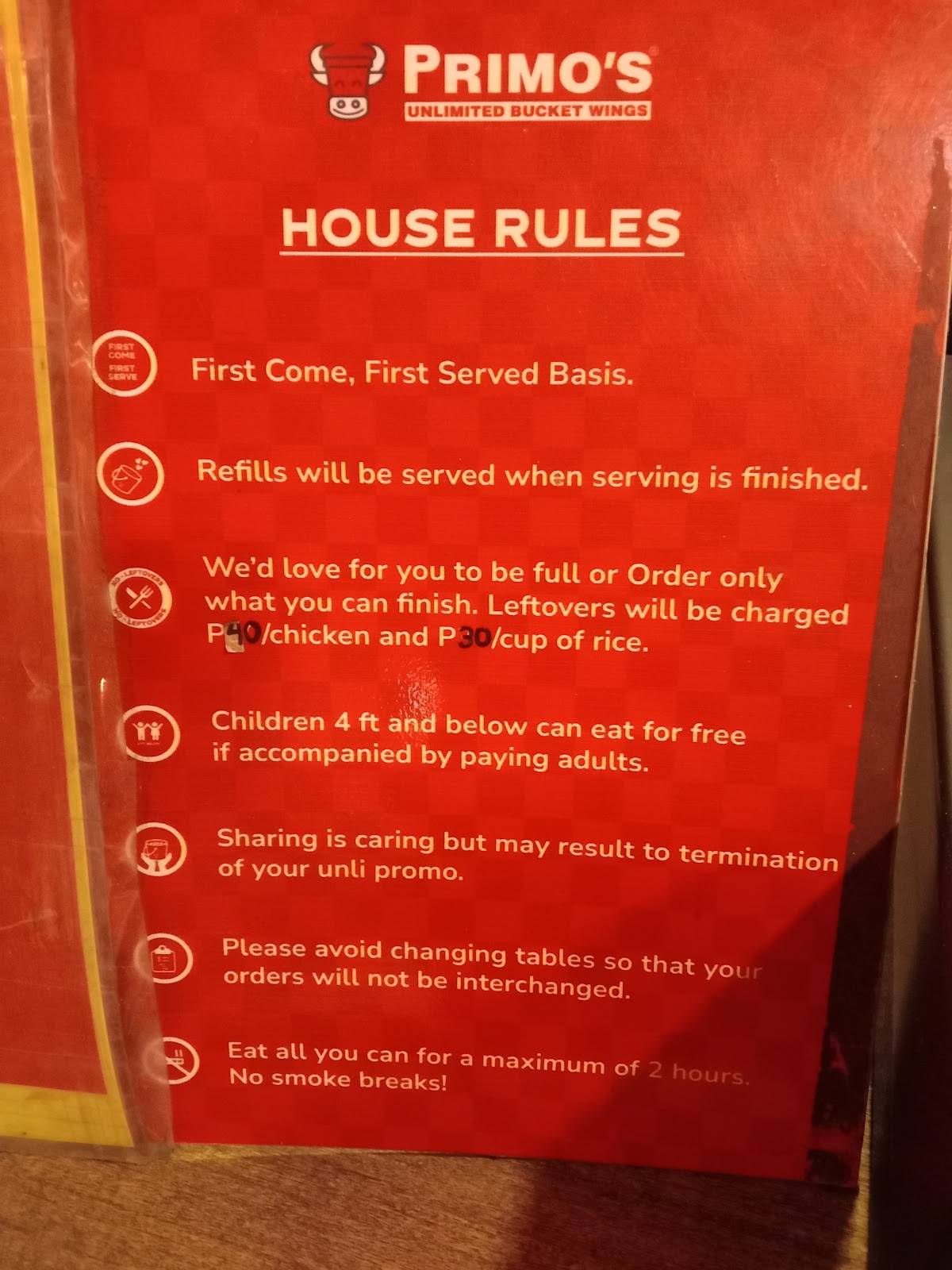 Menu at Primo's Unlimited Bucket WIngs - Levi Mariano restaurant, Taguig