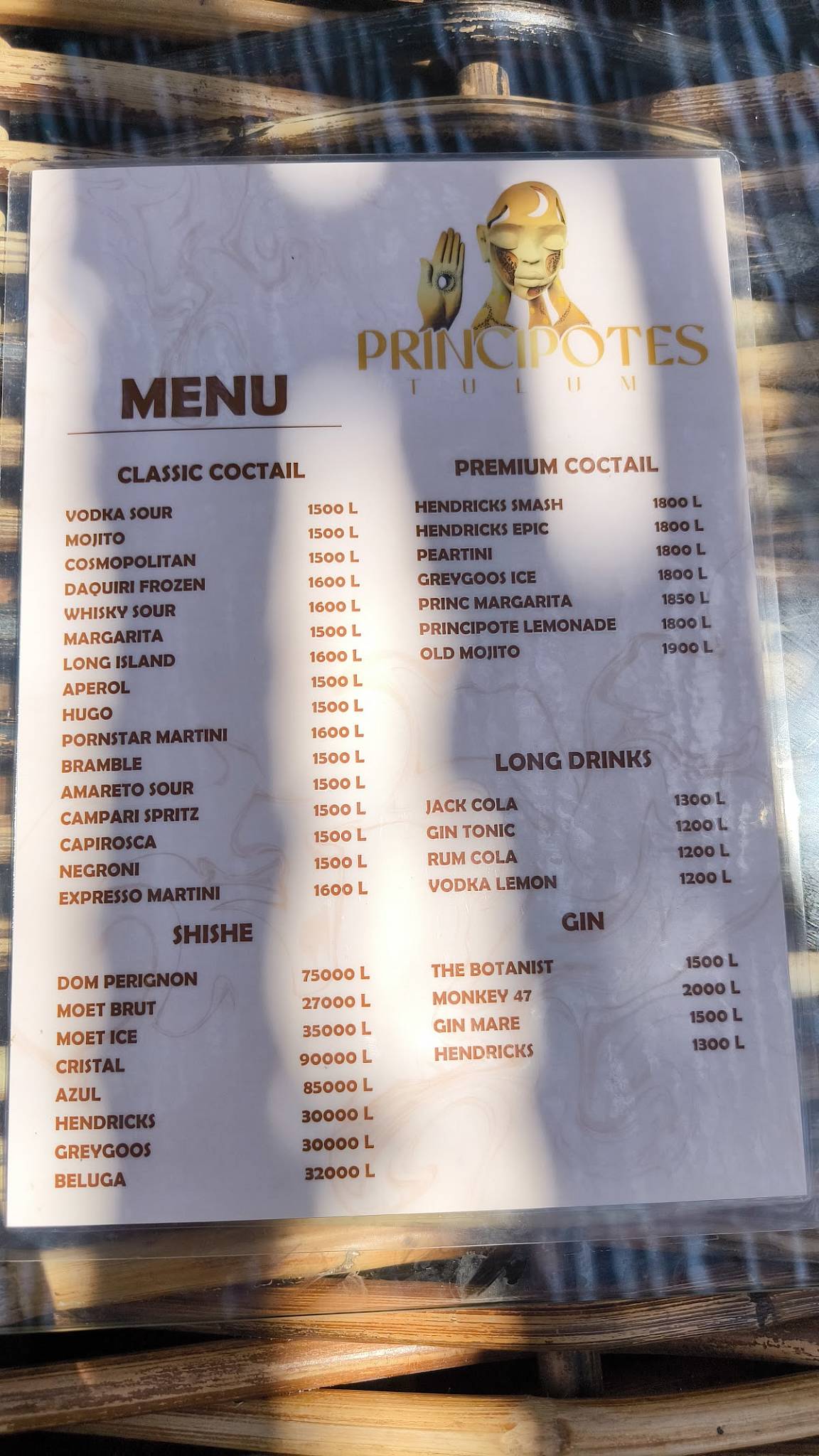 Menu at Principotes & Tulum Resto Lounge restaurant, Ksamil
