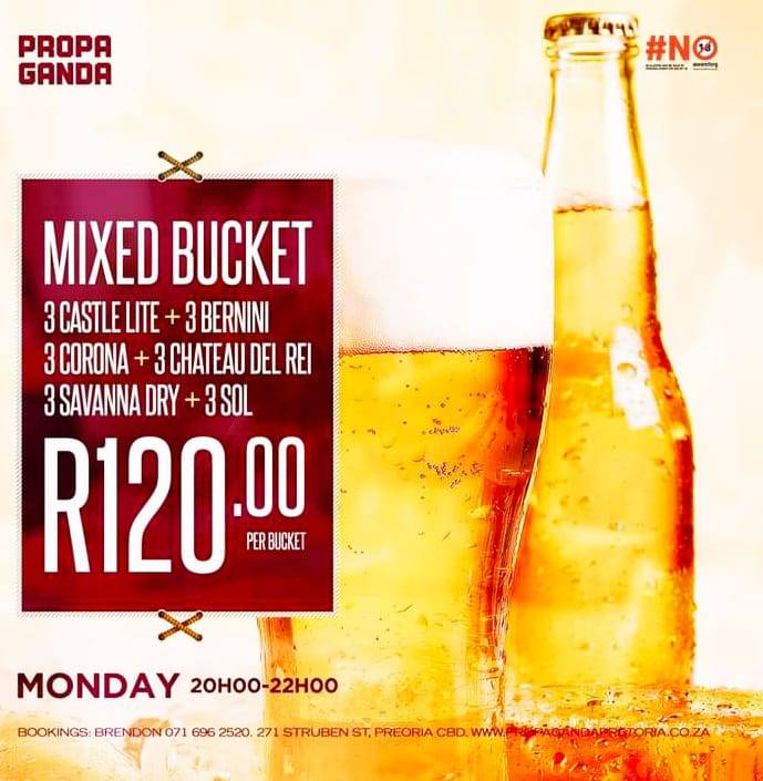 Menu at Propaganda Pretoria club, Pretoria
