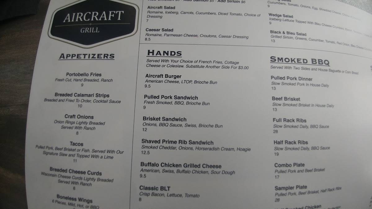 Menu at Aircraft Grill pub & bar, Moline