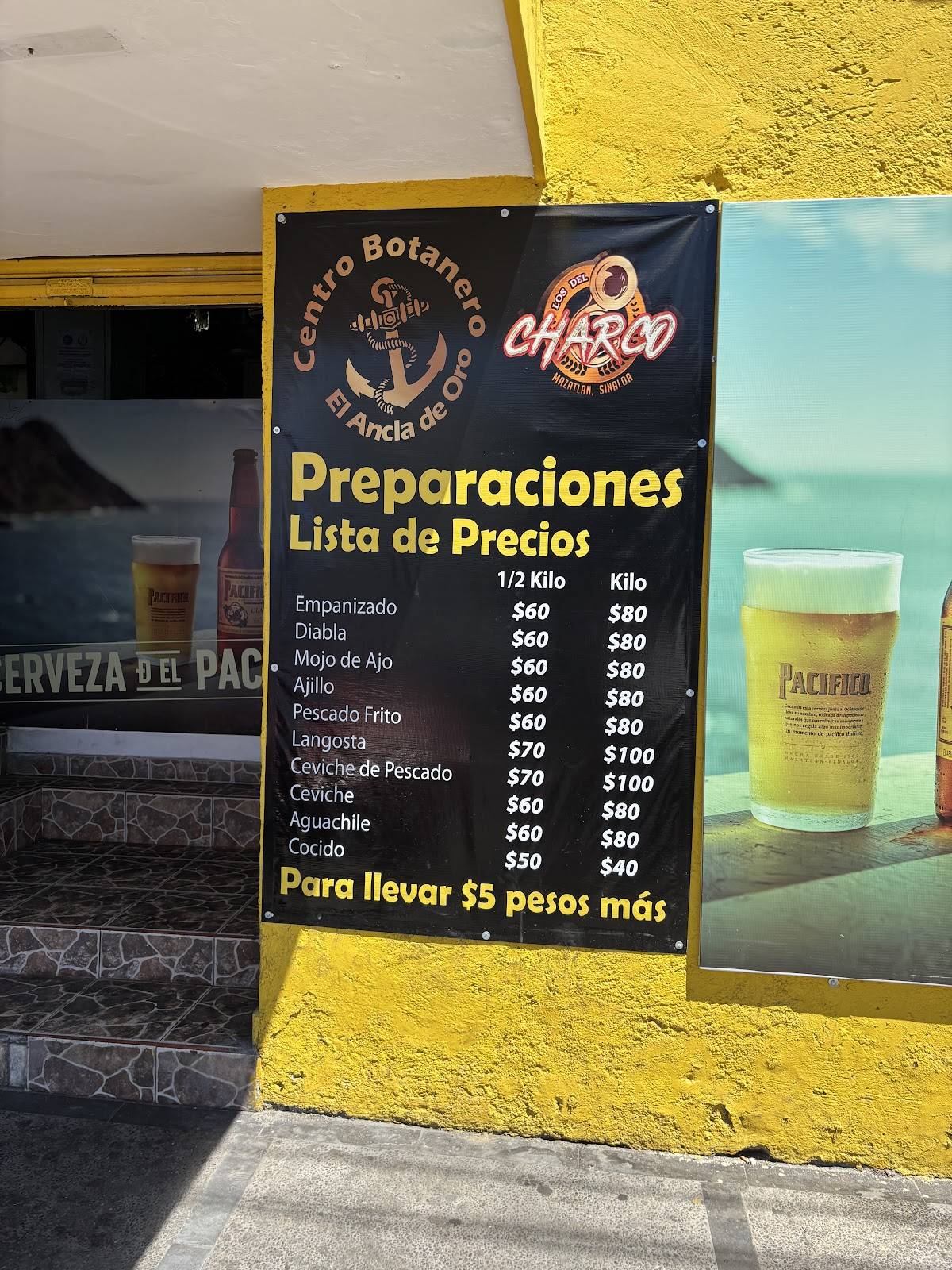 Carta del pub y bar Ancla De Oro, Mazatlán