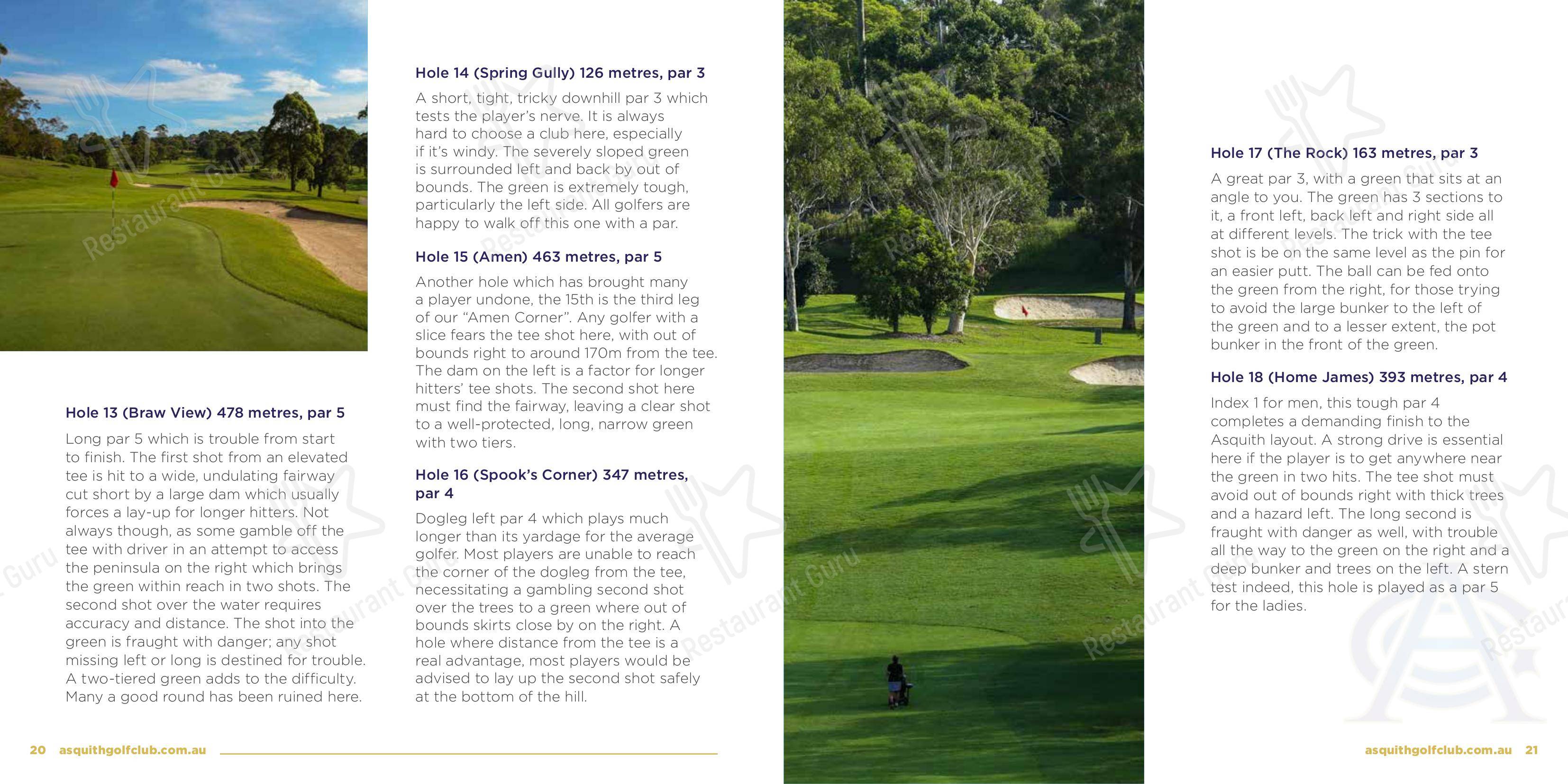 Menu at Asquith Golf Club, Mount Colah