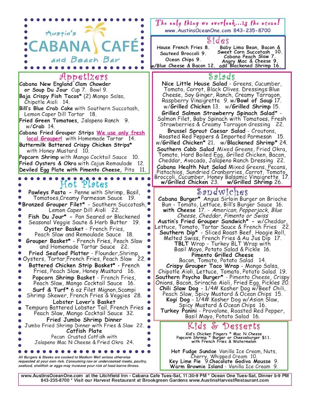 Menu at Austin's Ocean One pub & bar, Pawleys Island