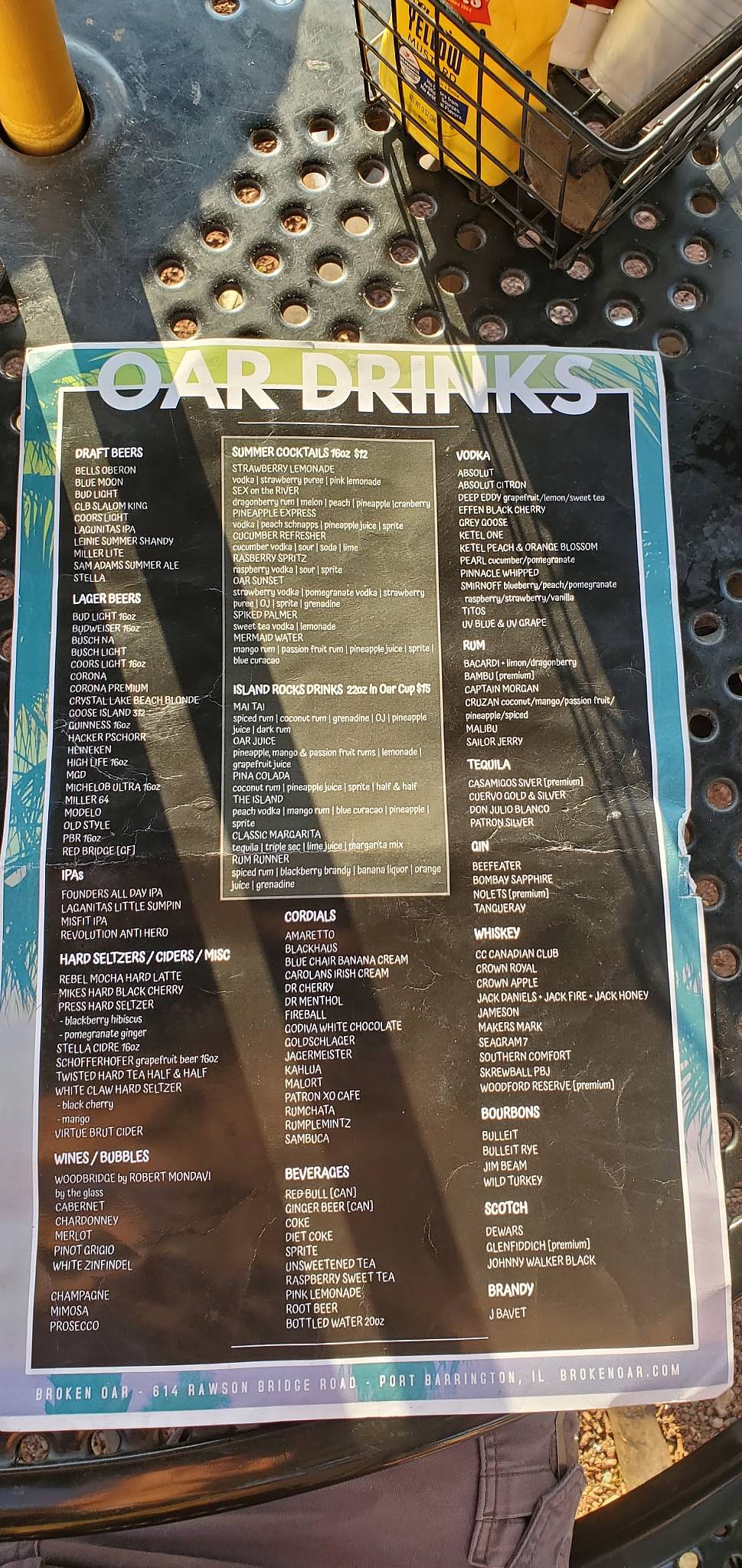 Menu at BROKEN OAR MARINA-BAR & GRILL, Port Barrington, 614 Rawson ...