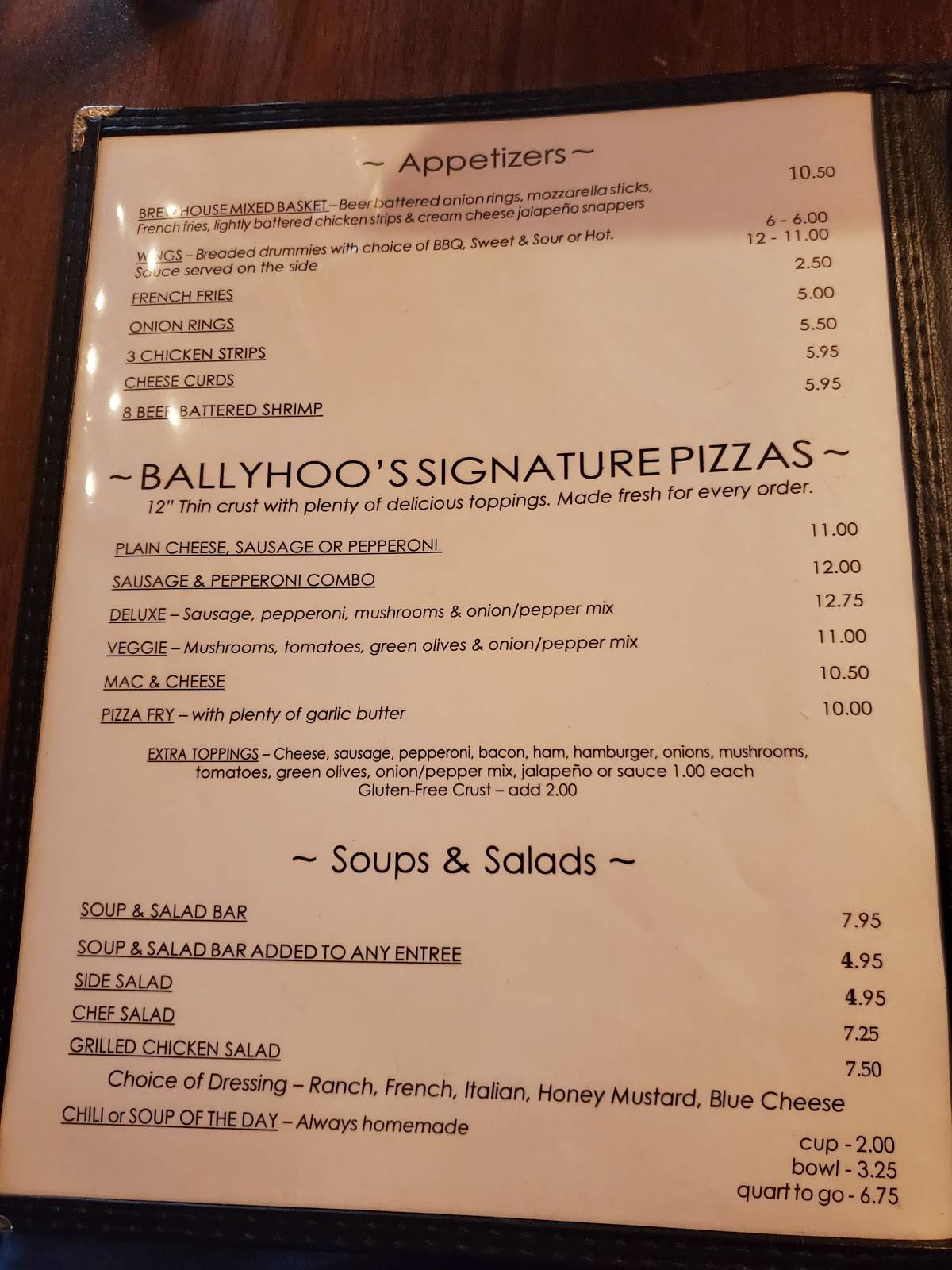 Menu at Ballyhoos pub & bar, Merrill
