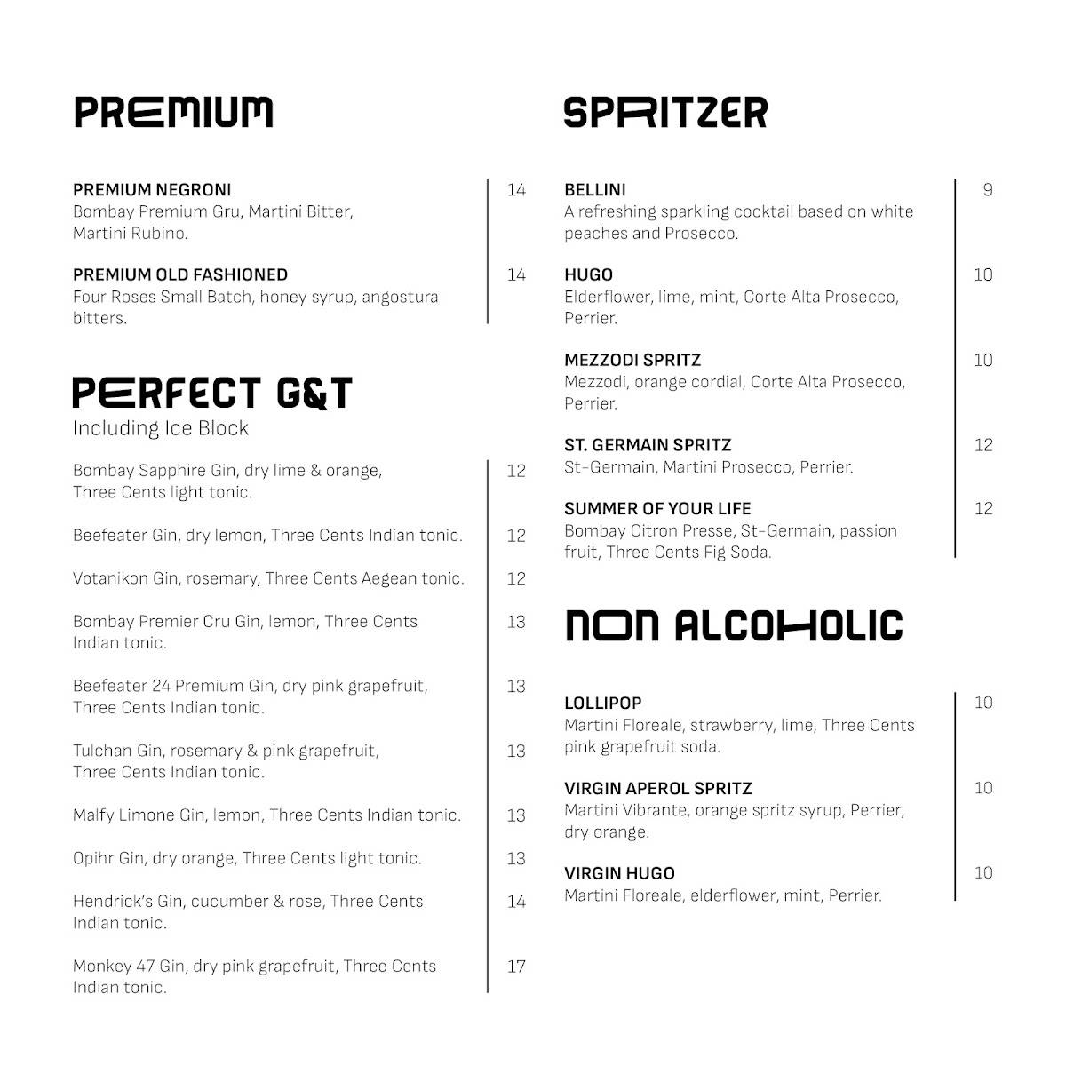 Menu at Balza, Nicosia