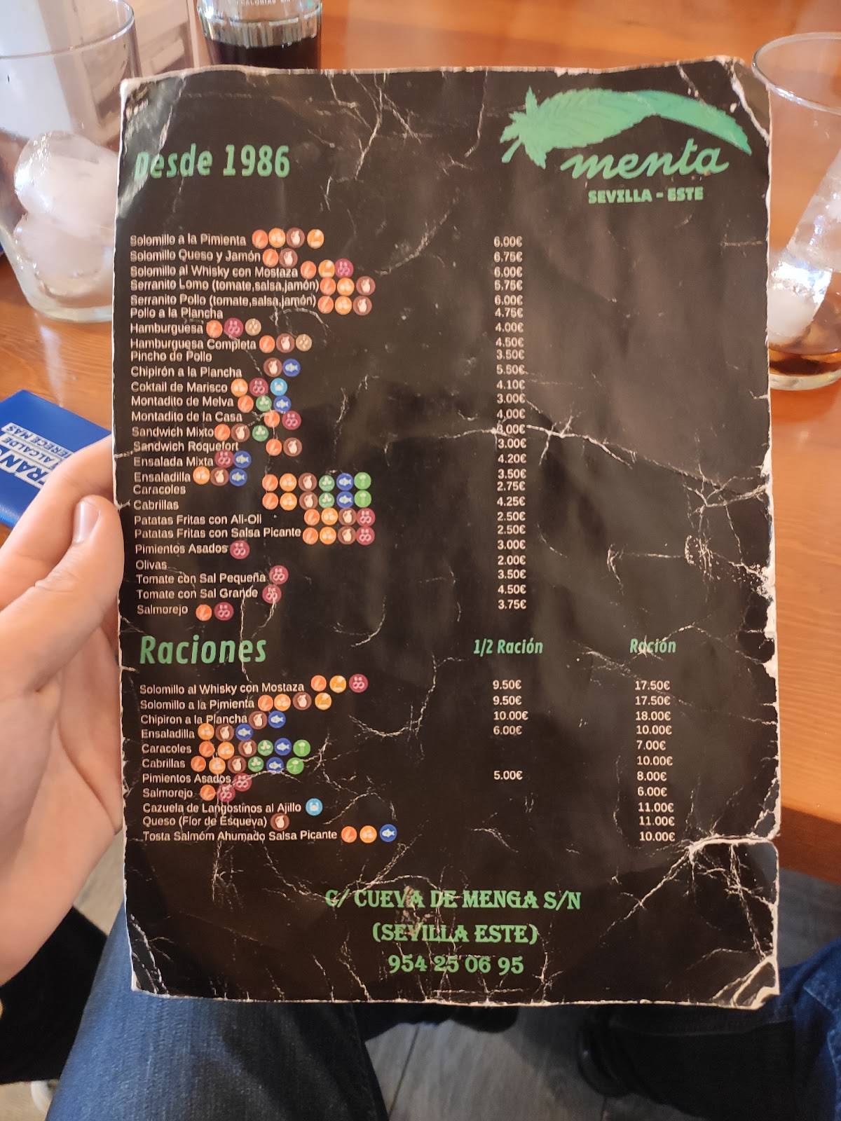 Carta de Bar Menta, Sevilla