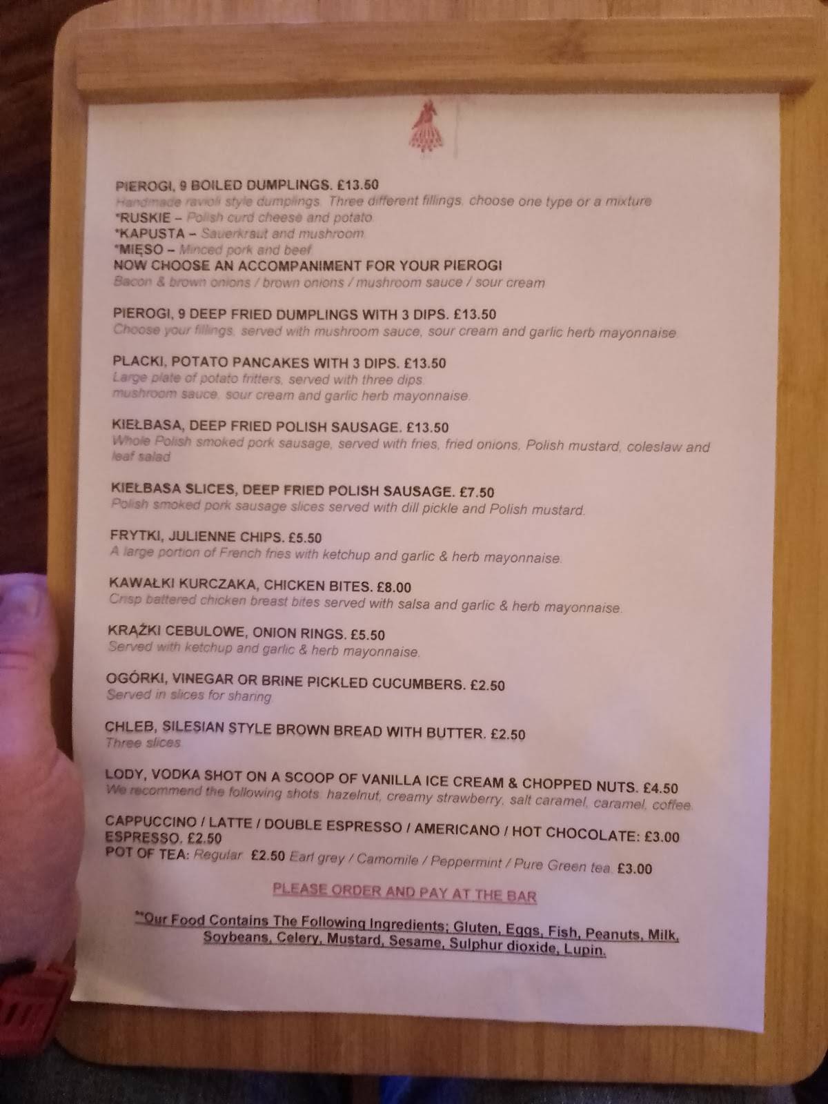 Menu at Bar Polski, London, 6 Little Turnstile