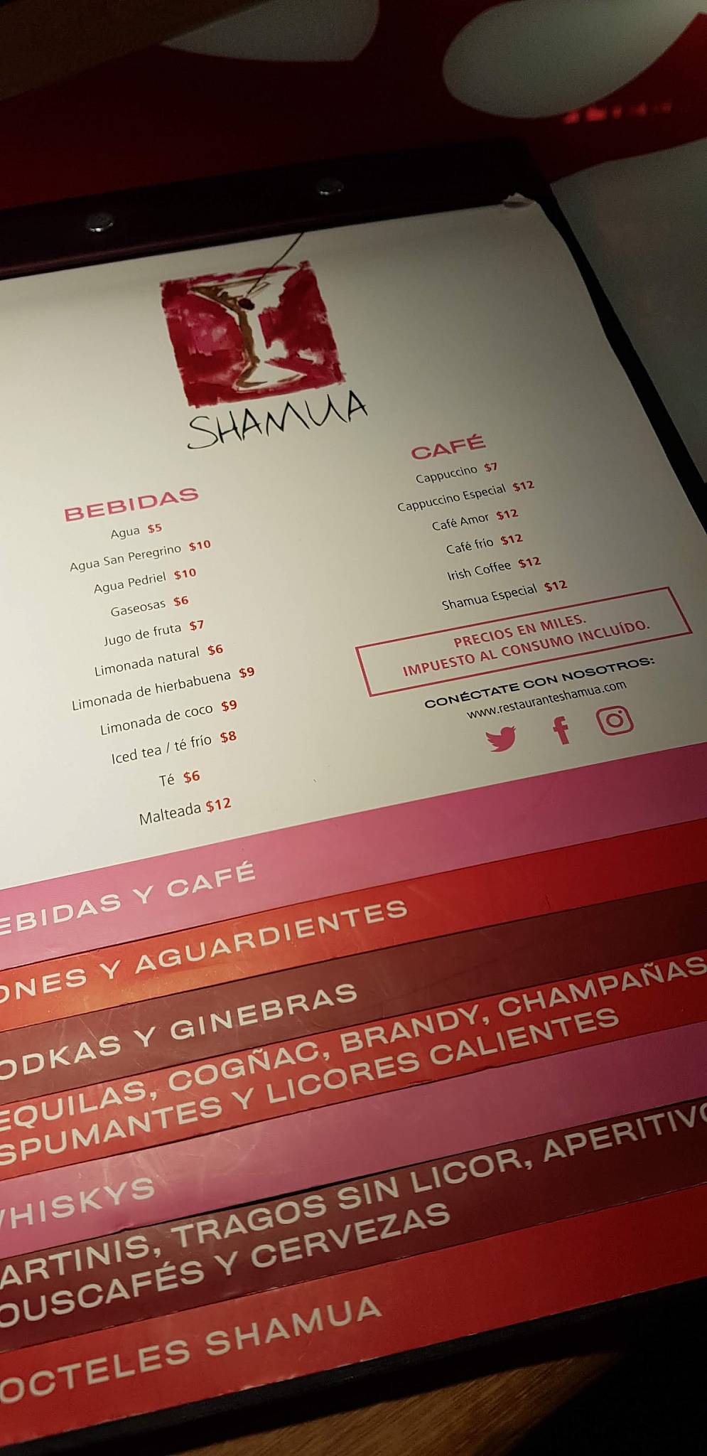 Carta de Bar Shamua, Bogotá, Av. Cra 19 #114-70