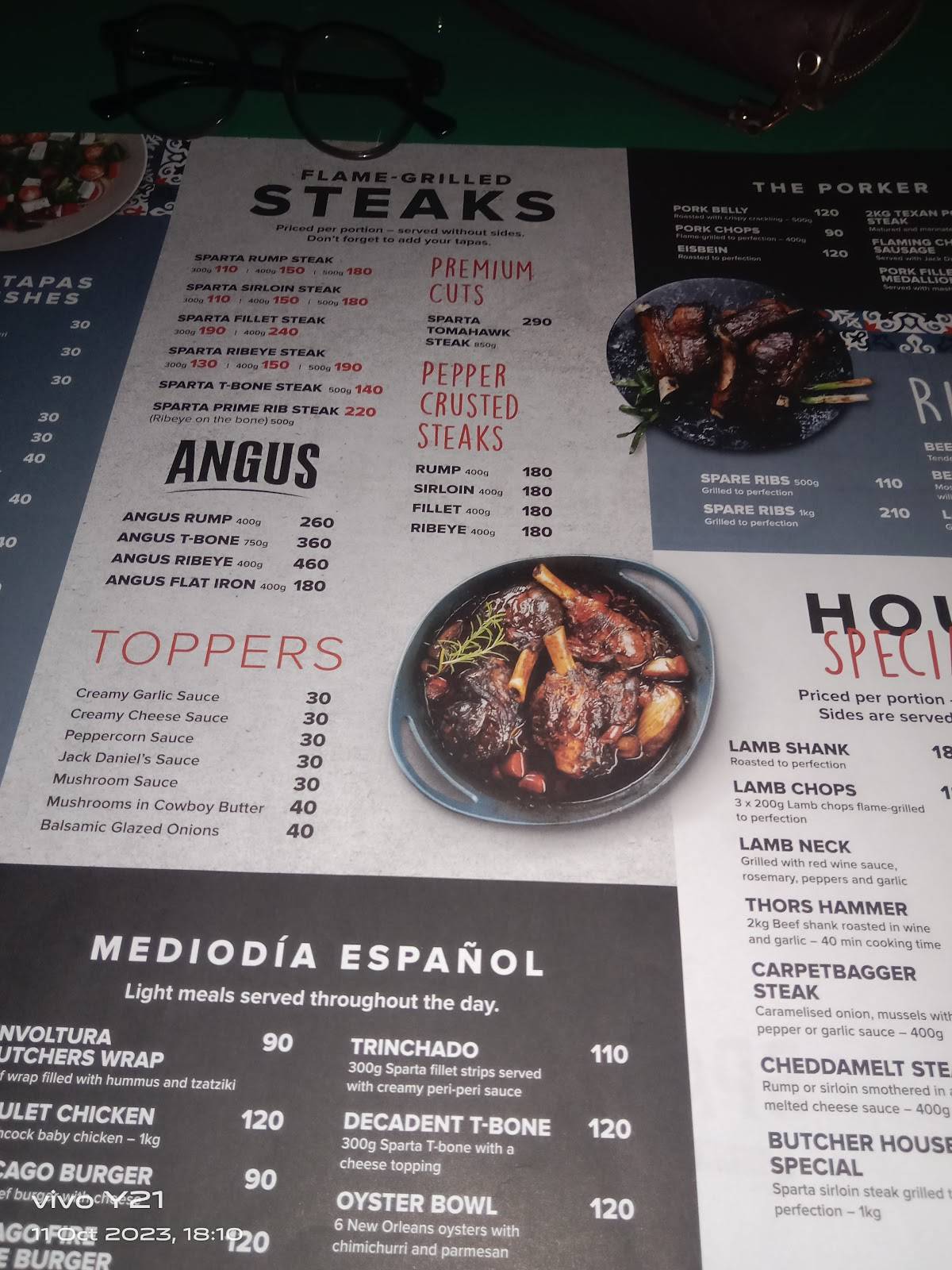 Menu at BarBazul, Welkom