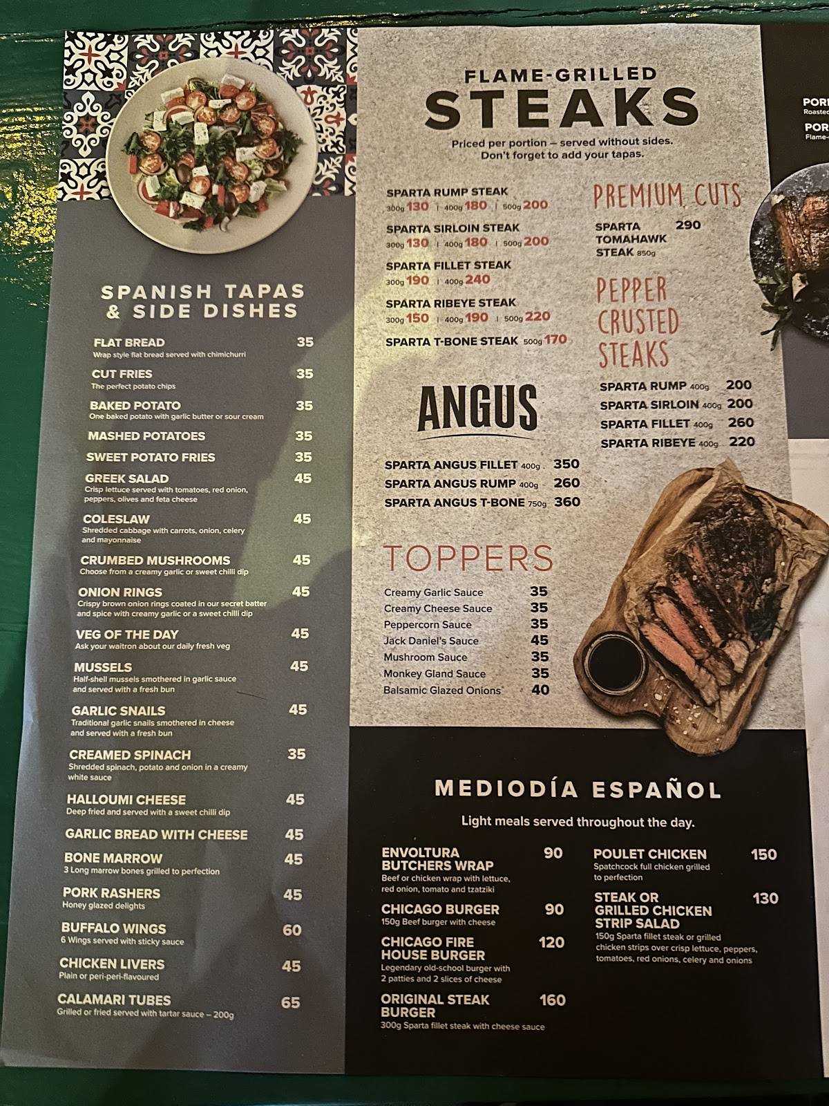 Menu at BarBazul, Welkom