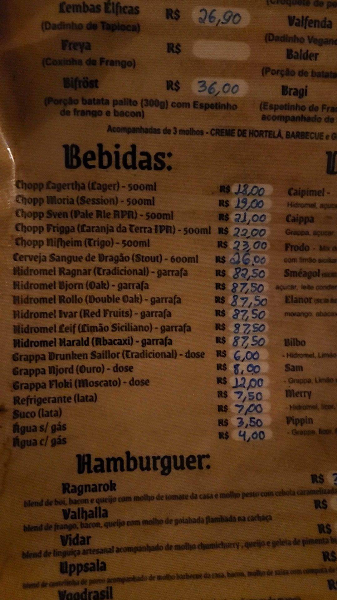 Menu at Bardo Folk (Folk pub), Belo Horizonte