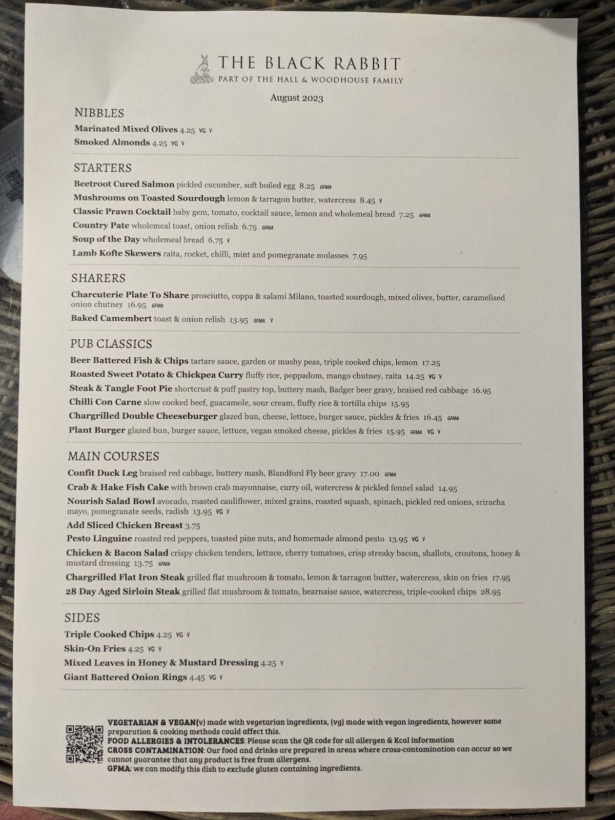 Menu at The Black Rabbit pub & bar, Arundel