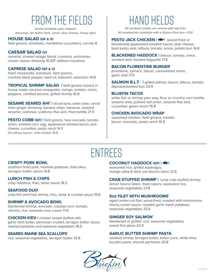 Menu at Bluefin Grill & Bar, The Villages
