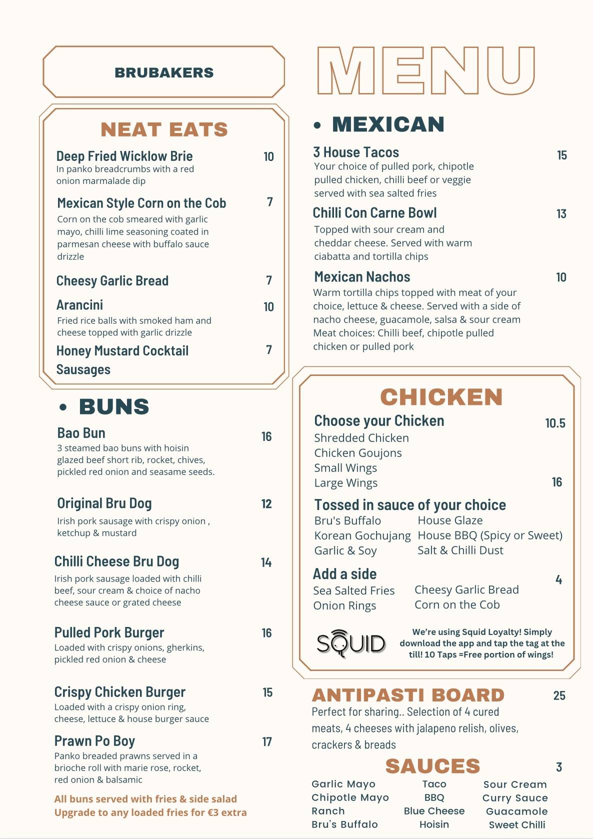 Menu at Brubakers pub & bar, Dundalk