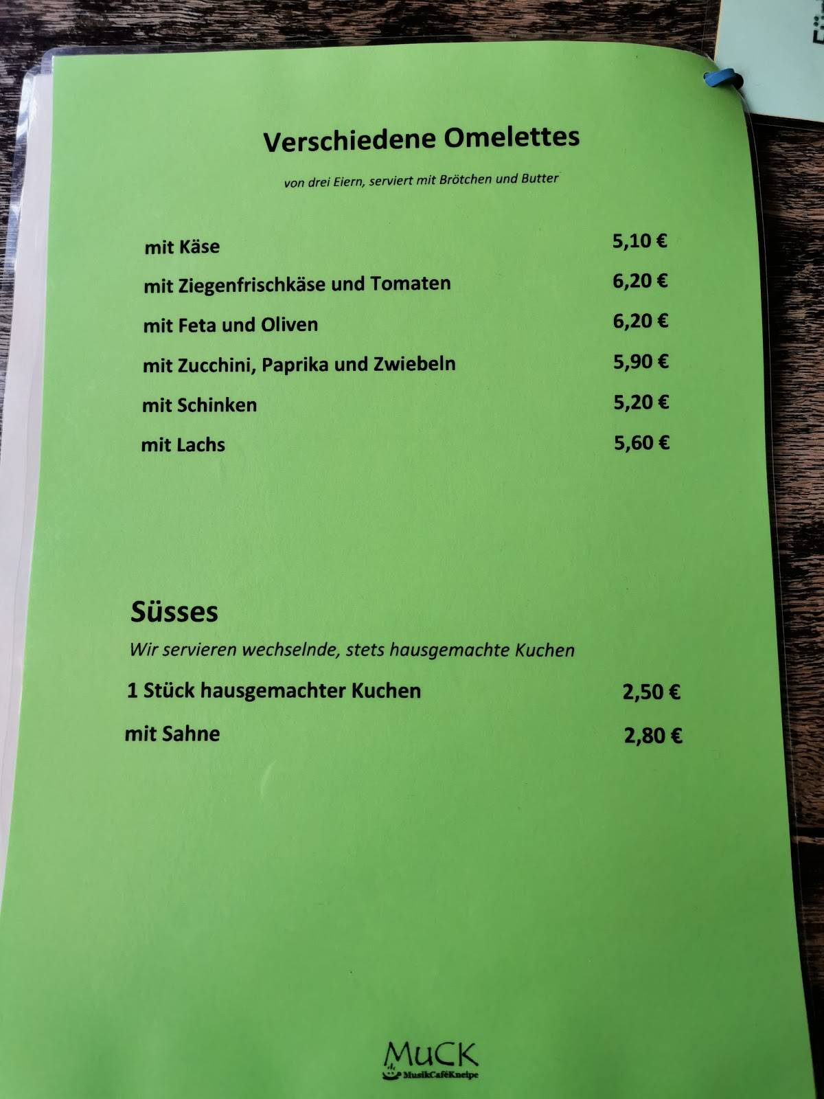 Speisekarte von Café Muck pub & Bar, Würzburg, Sanderstraße 29