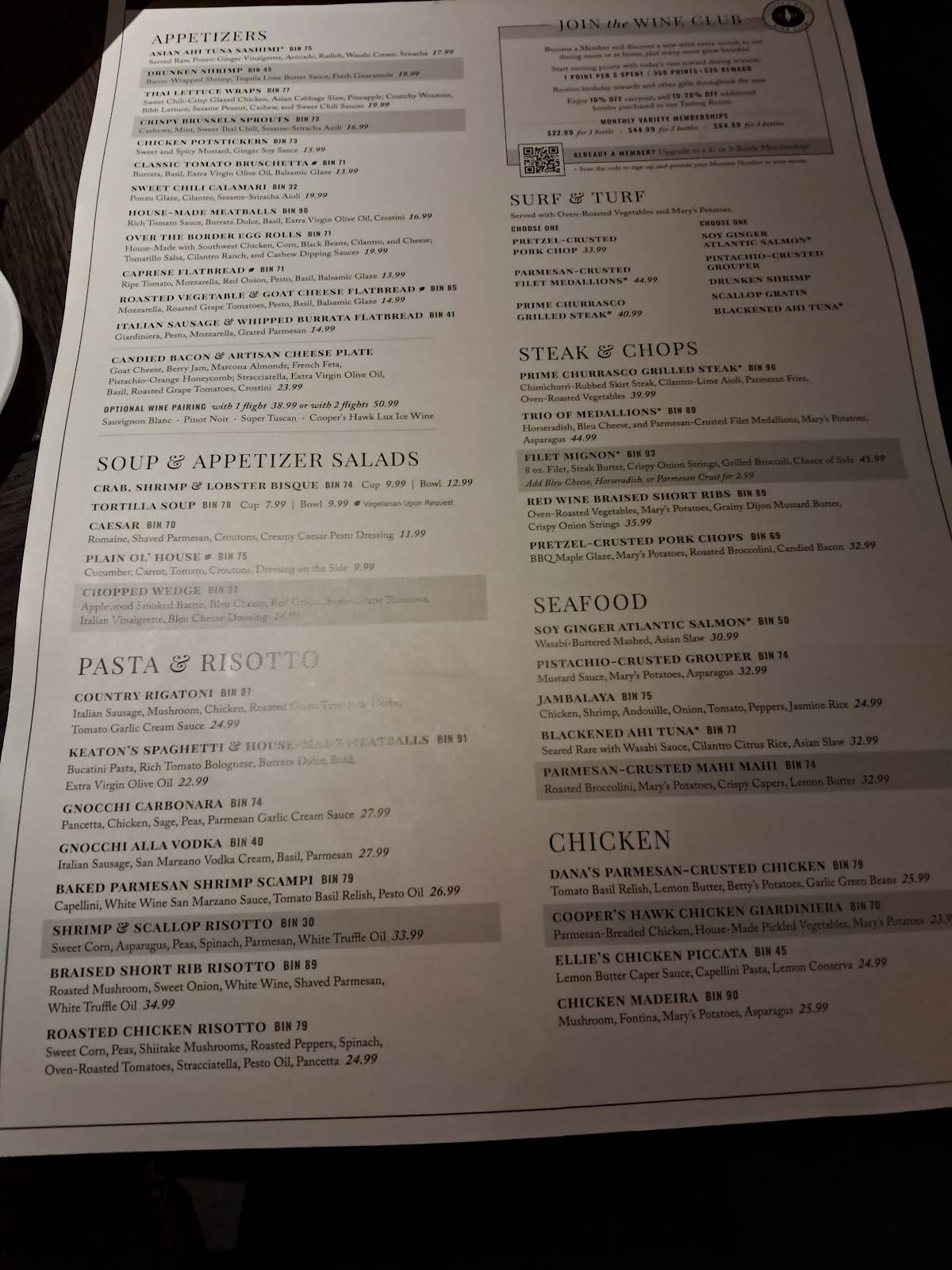Menu at Cooper’s Hawk Winery & Restaurant, Algonquin