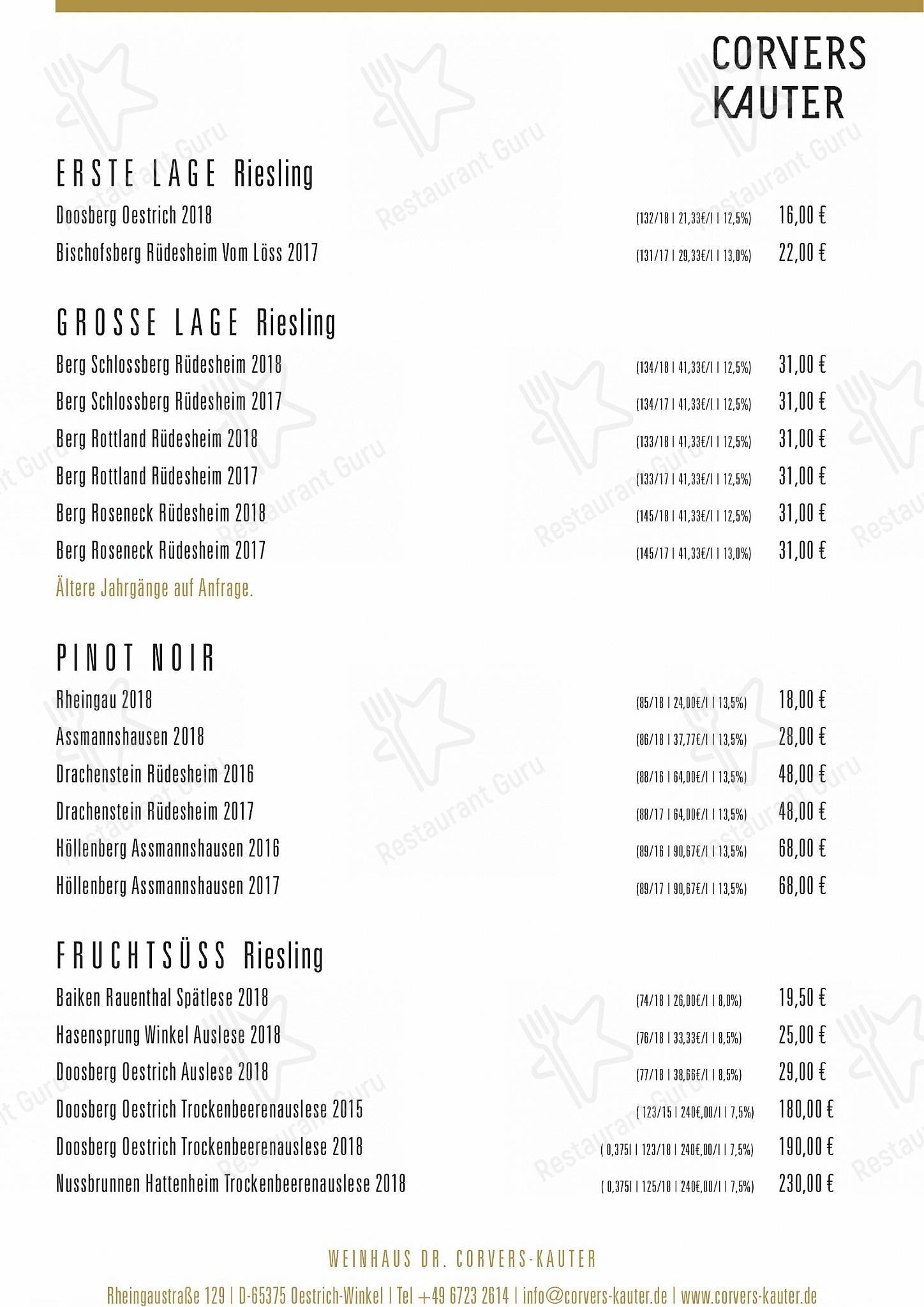 Speisekarte von Corvers-Kauter | Gutsausschank & Weingut restaurant ...