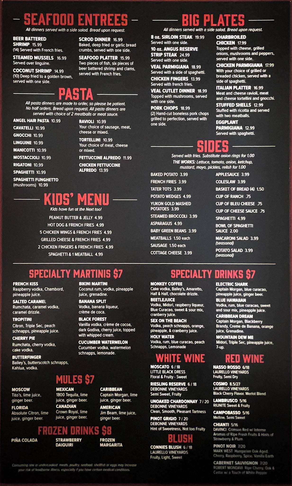 Menu at The Crow's Nest pub & bar, Ashtabula