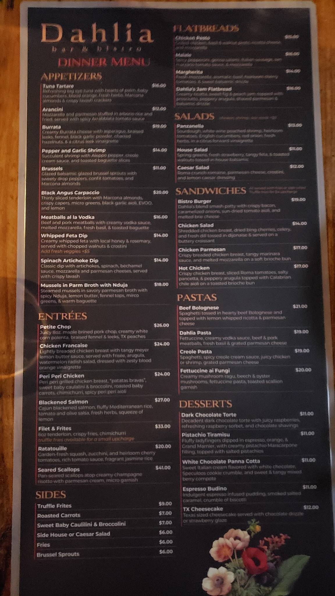 Menu at DALHIA pub & bar, Dallas