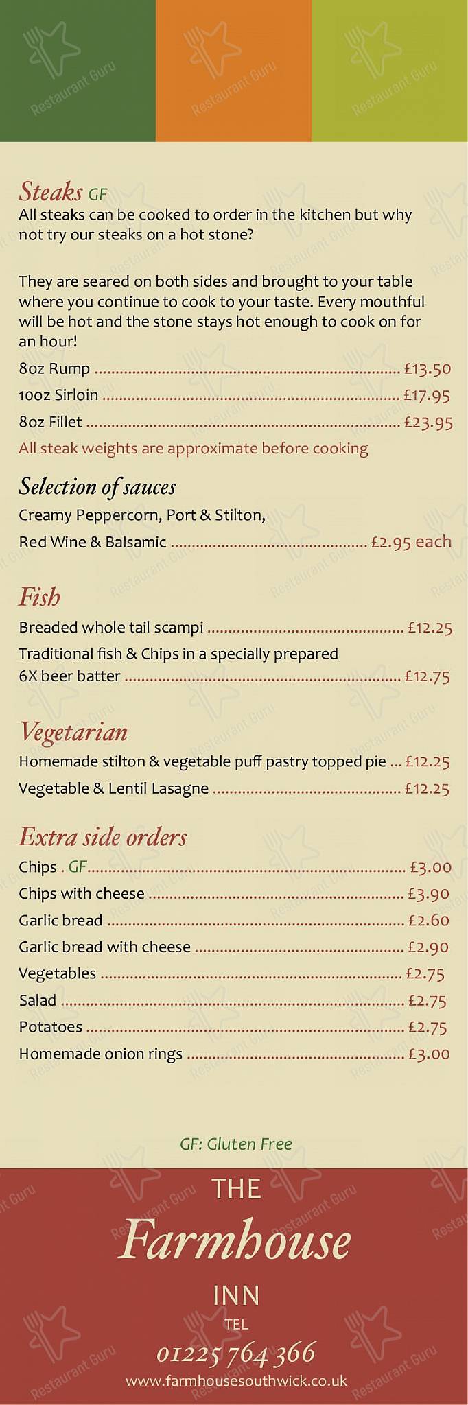 Menu at Farmhouse Inn pub & bar, Trowbridge, Frome Rd