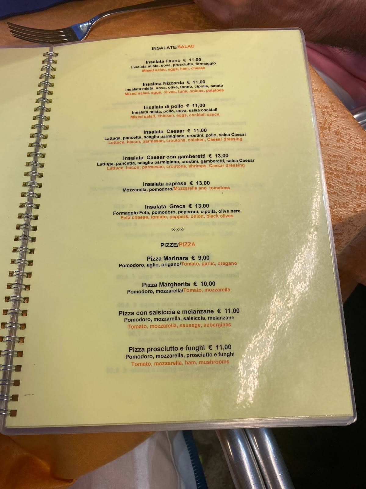 Menu at Fauno Bar, Sorrento