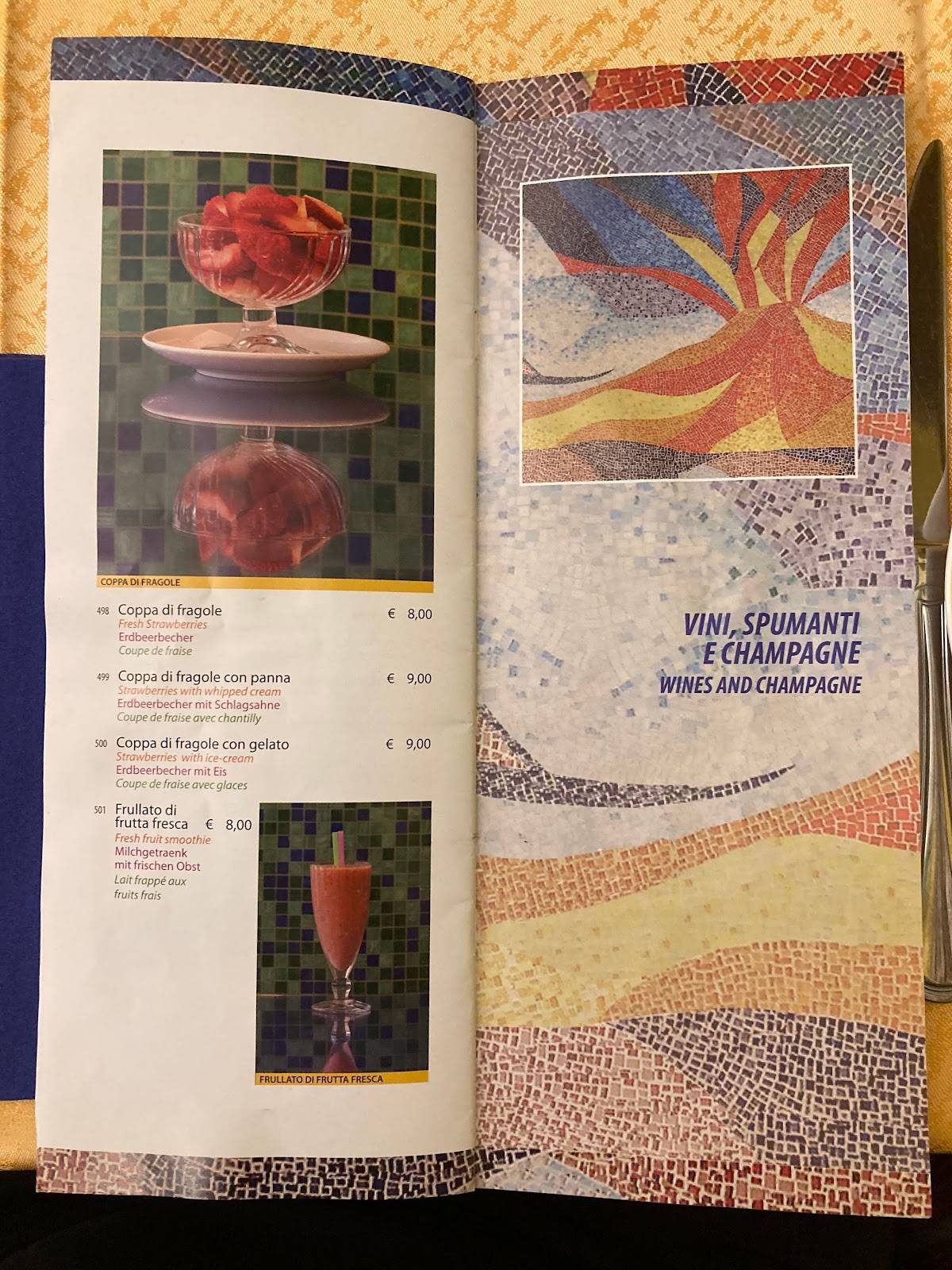 Menu at Fauno Bar, Sorrento