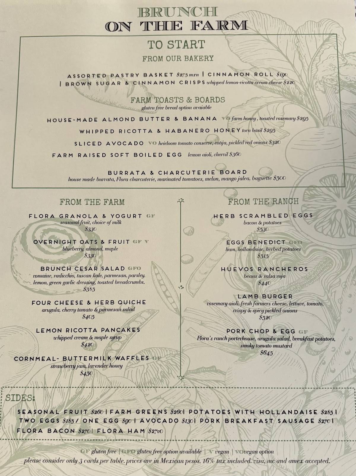 Menu at Flora Farms pub & bar, San José del Cabo, Carretera ...