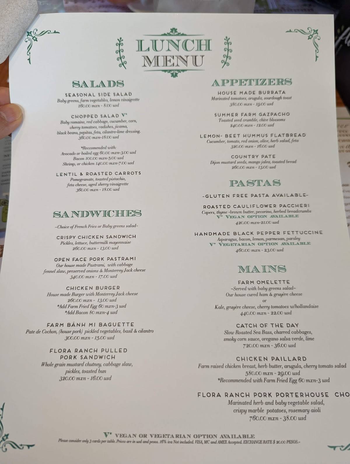 Menu at Flora Farms pub & bar, San José del Cabo, Carretera ...